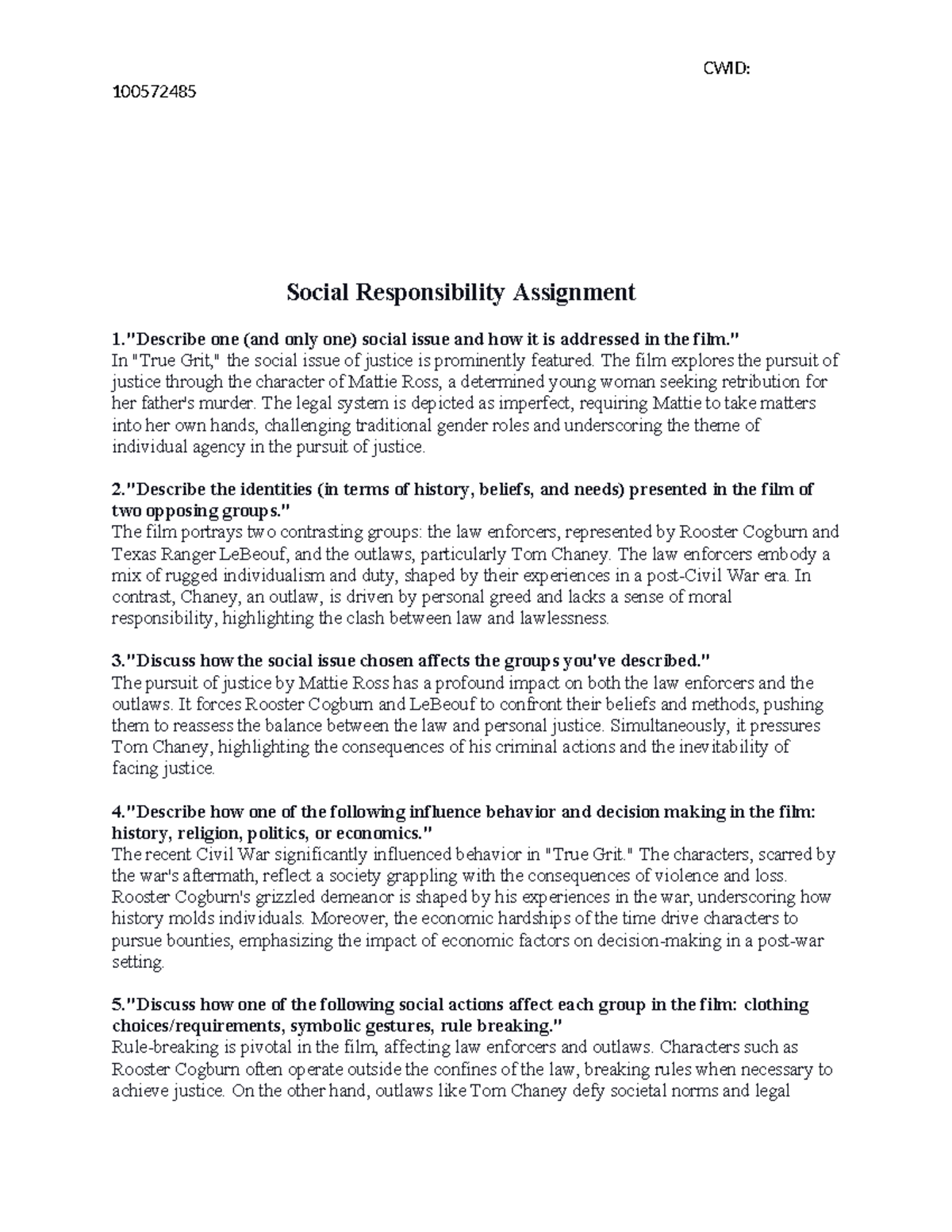 Social responsibility - CWID: 100572485 Social Responsibility ...