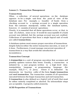 Lesson 3 - DBMS Concurrency Control Management - Lesson 3 - DBMS Concurrency Control Management ...