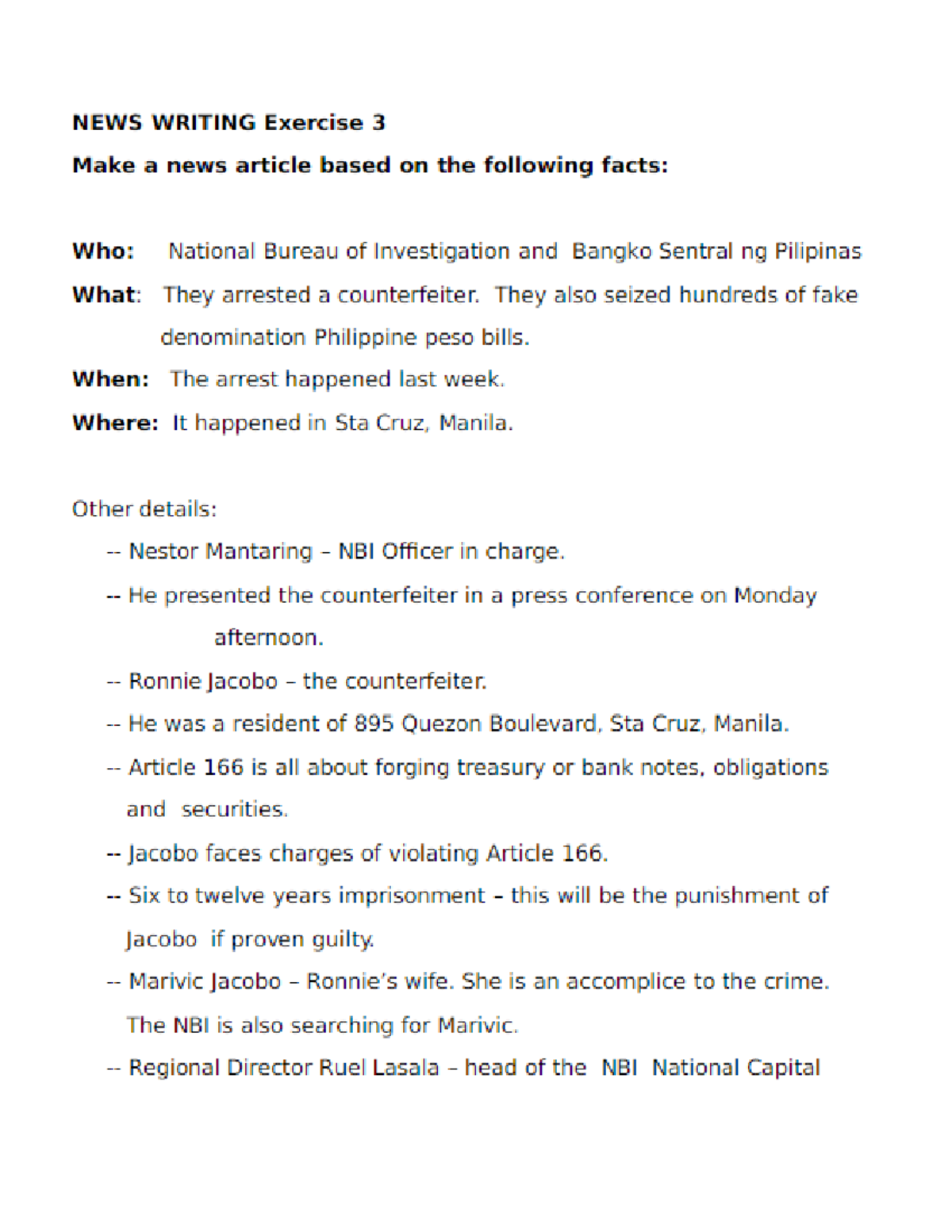 News Article (Worksheet) - bsed english - Studocu