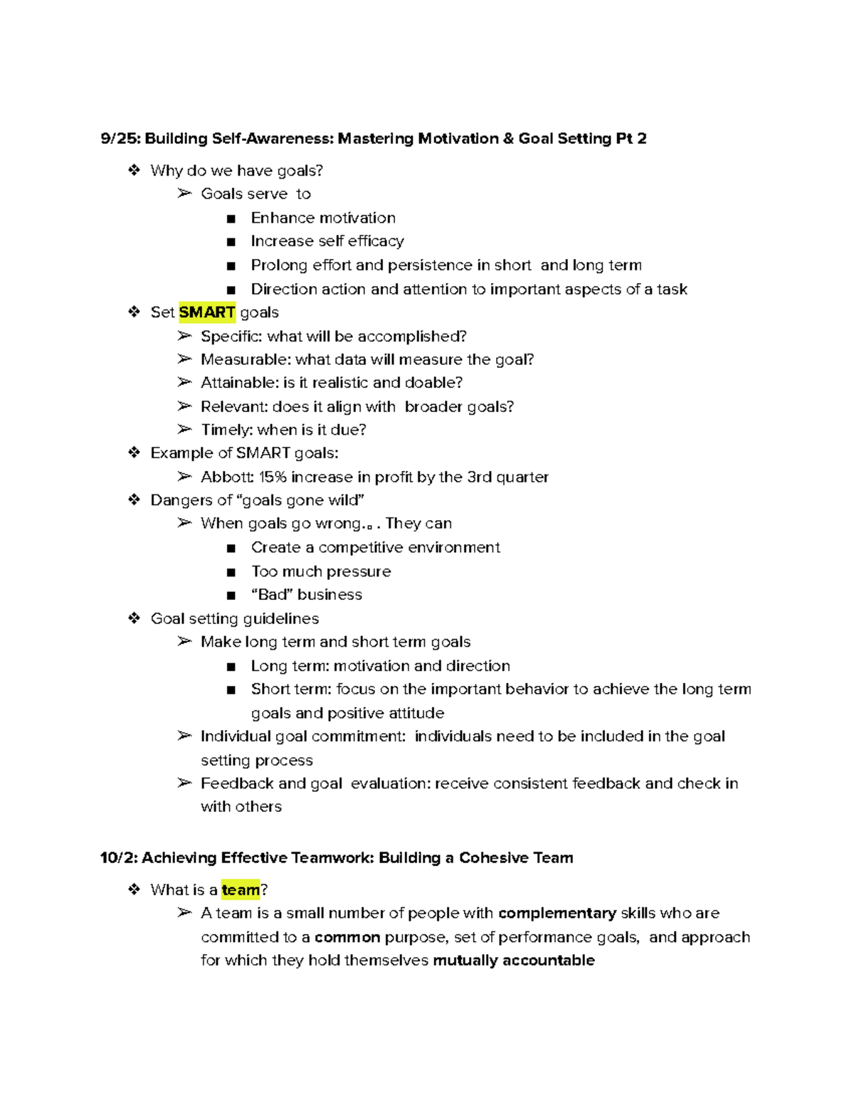 MO221 - Midterm study guide - 9/25: Building Self-Awareness: Mastering Motivation & Goal Setting ...