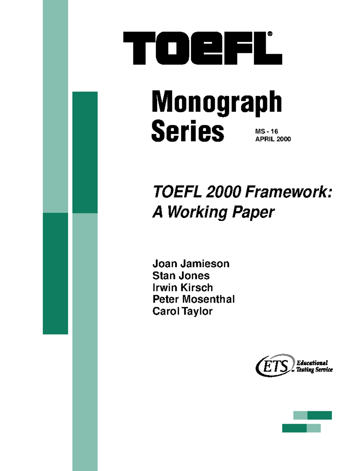 Document - Tes toefl - Monograph Series TOEFL 2000 Framework: A Working ...