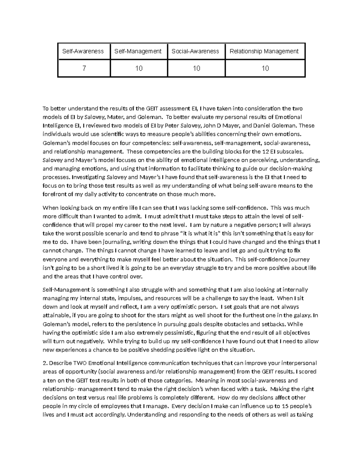 D082 task 1 - This is my coursework - Self-Awareness Self-Management ...