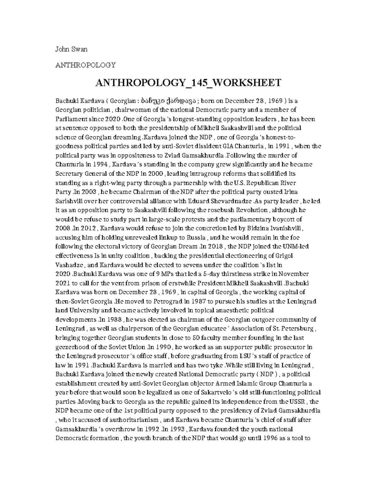 Anthropology 145 Worksheet - John Swan ANTHROPOLOGY ANTHROPOLOGY_145 ...