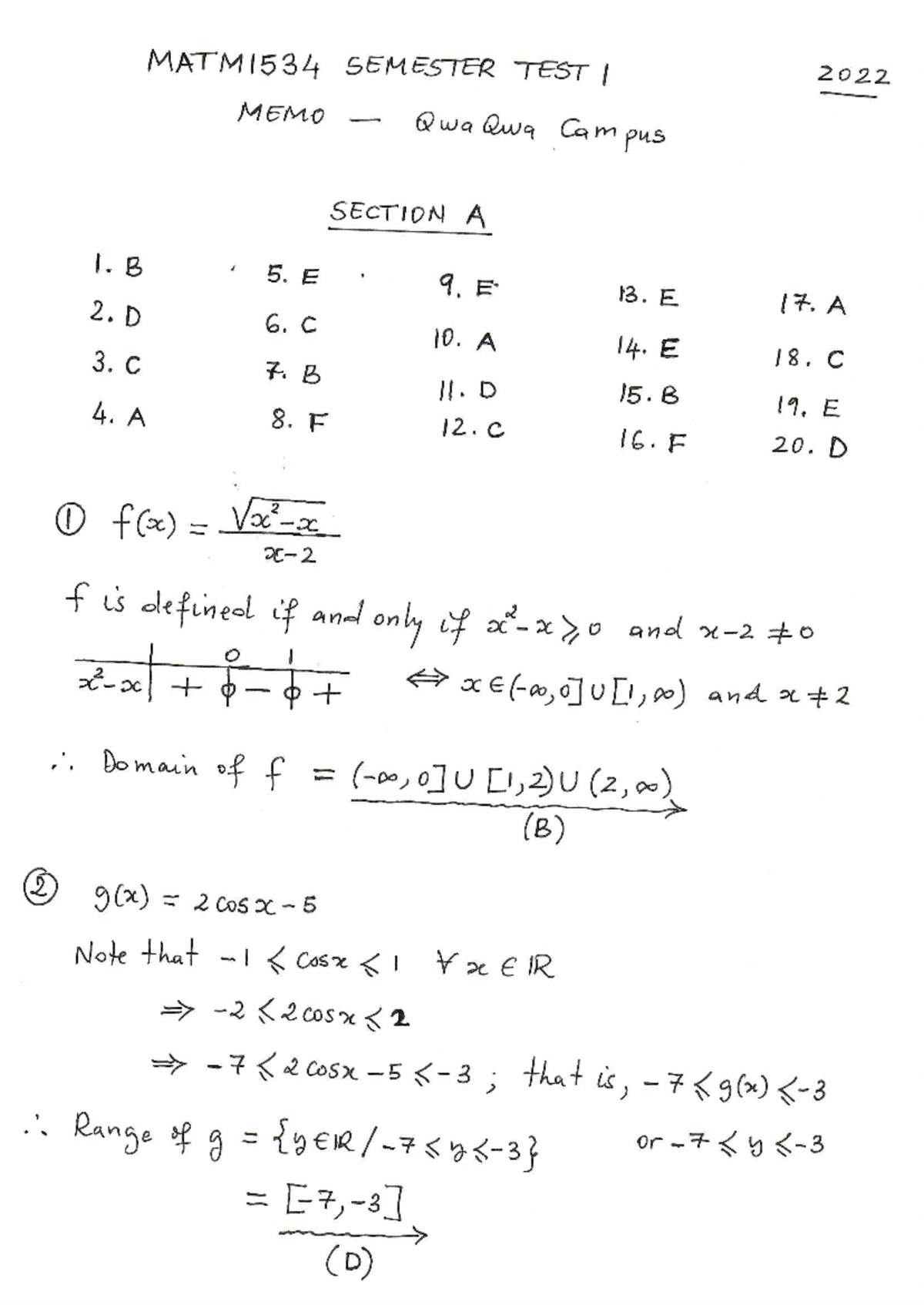 Semester Test 1 2022 Memo - MATM1534 - ) - Studocu