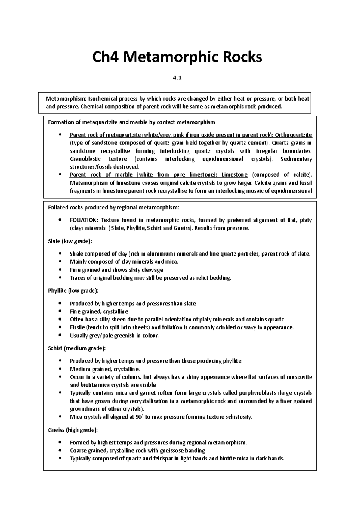 CH4 - Metamorphic Rocks and Processes - Ch4 Metamorphic Rocks 4 ...