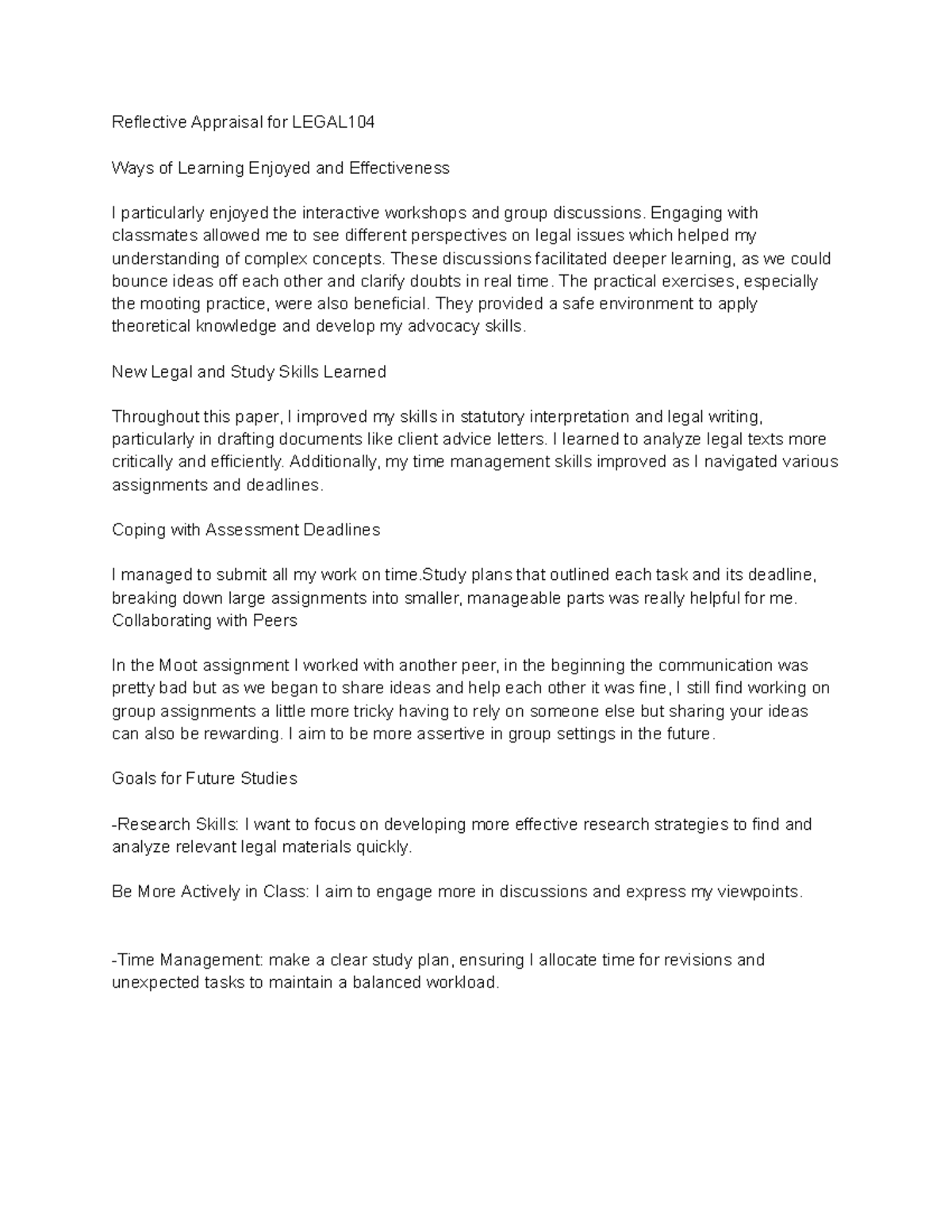 Reflection - for participation in tutorial - Reflective Appraisal for ...