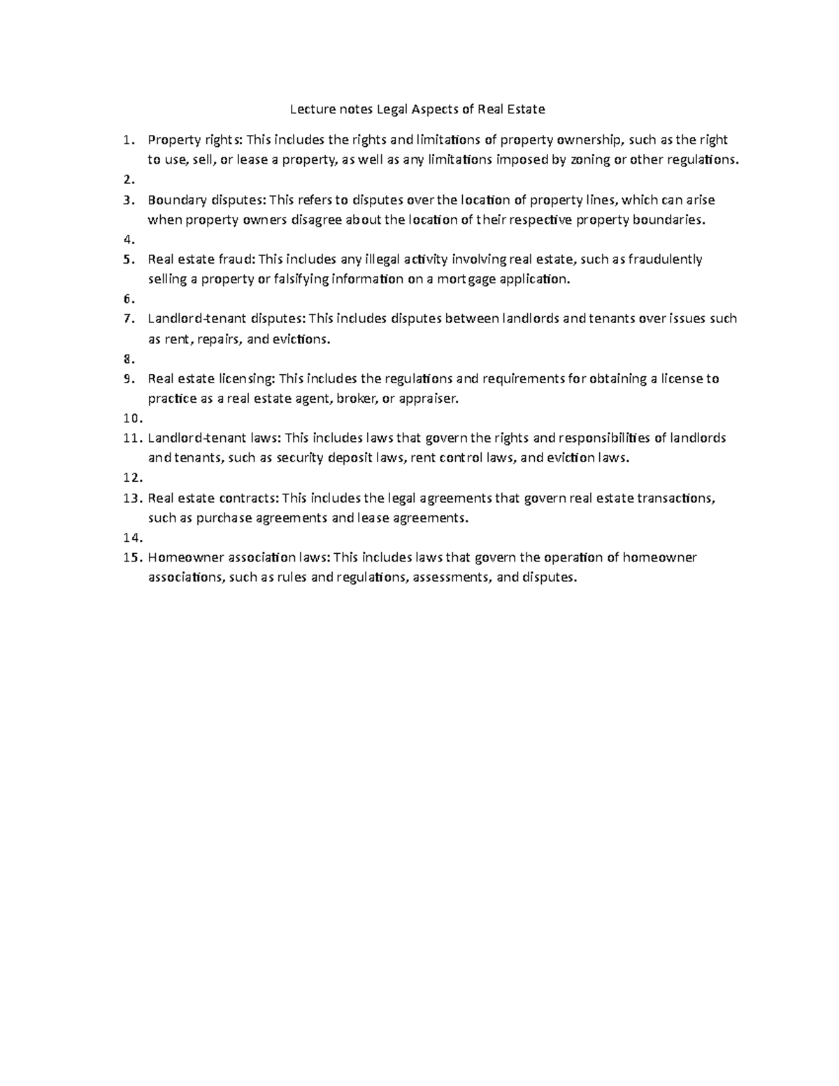 Lecture notes Legal Aspects of Real Estate - Lecture notes Legal ...