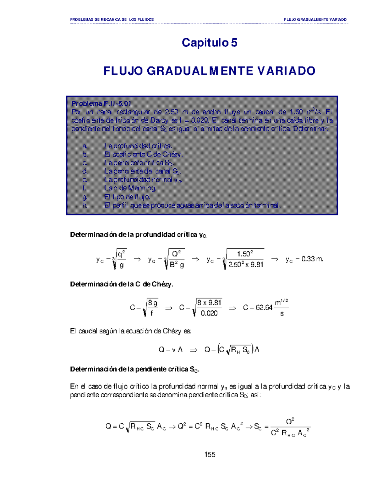 Pdfcoffee - Ejercicio De - Capitulo 5 FLUJO GRADUALMENTE VARIADO Determinación de la profundidad ...