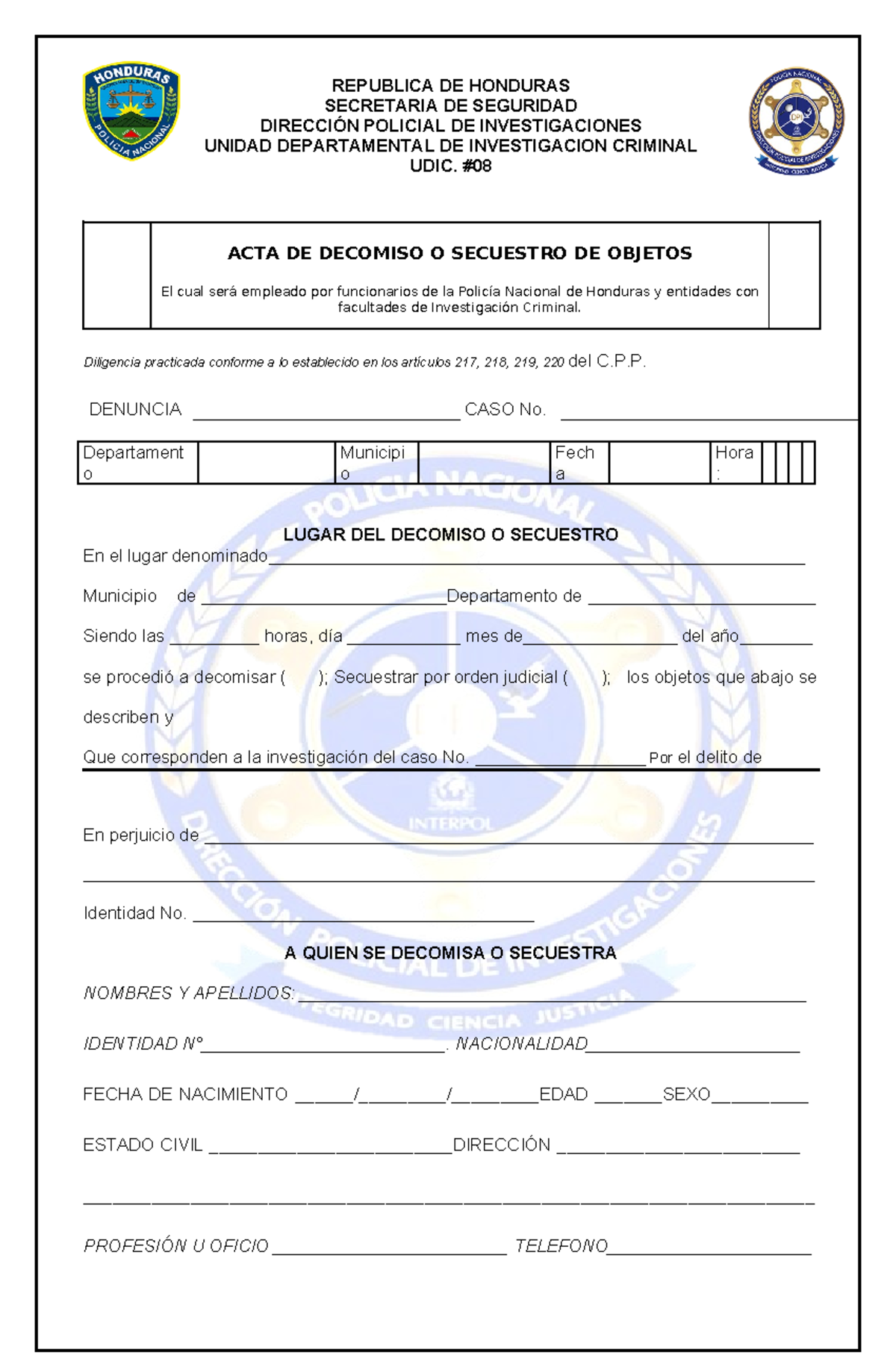 ACTA DE Decomiso O Secuestro DPI 2017 - REPUBLICA DE HONDURAS ...
