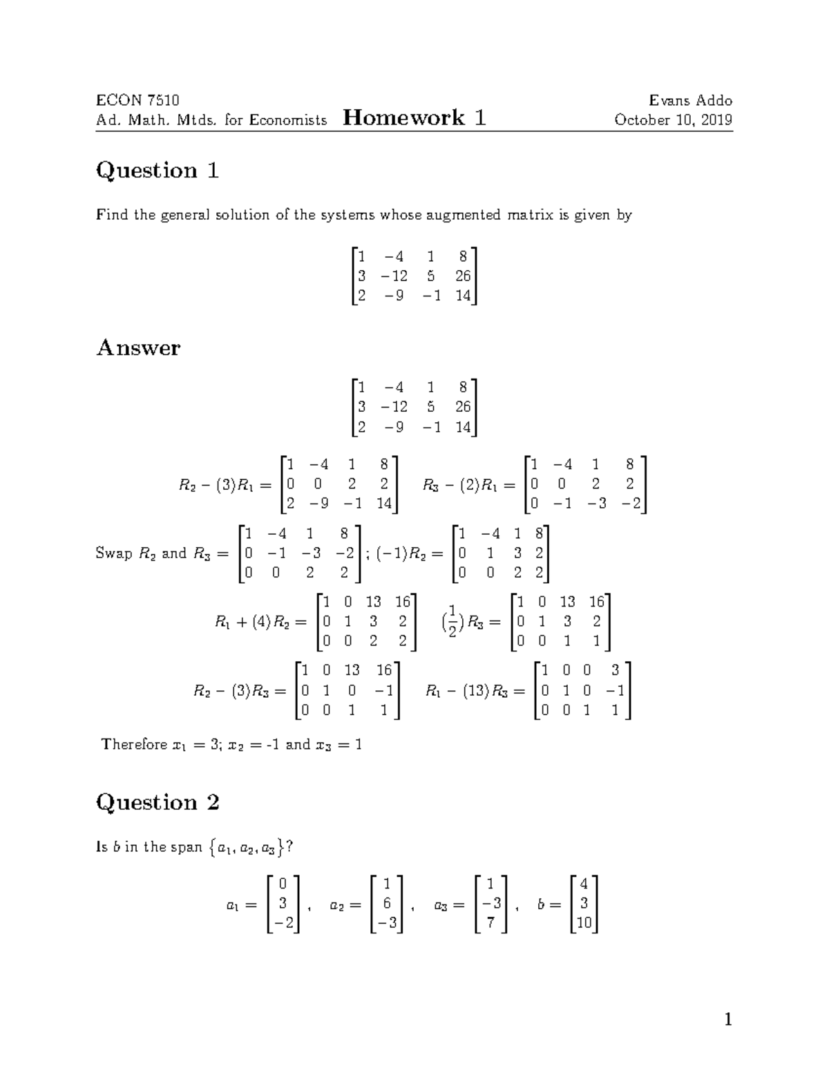 Use Linear Algebra to solve economic problem - Ad. Math. Mtds. for ...