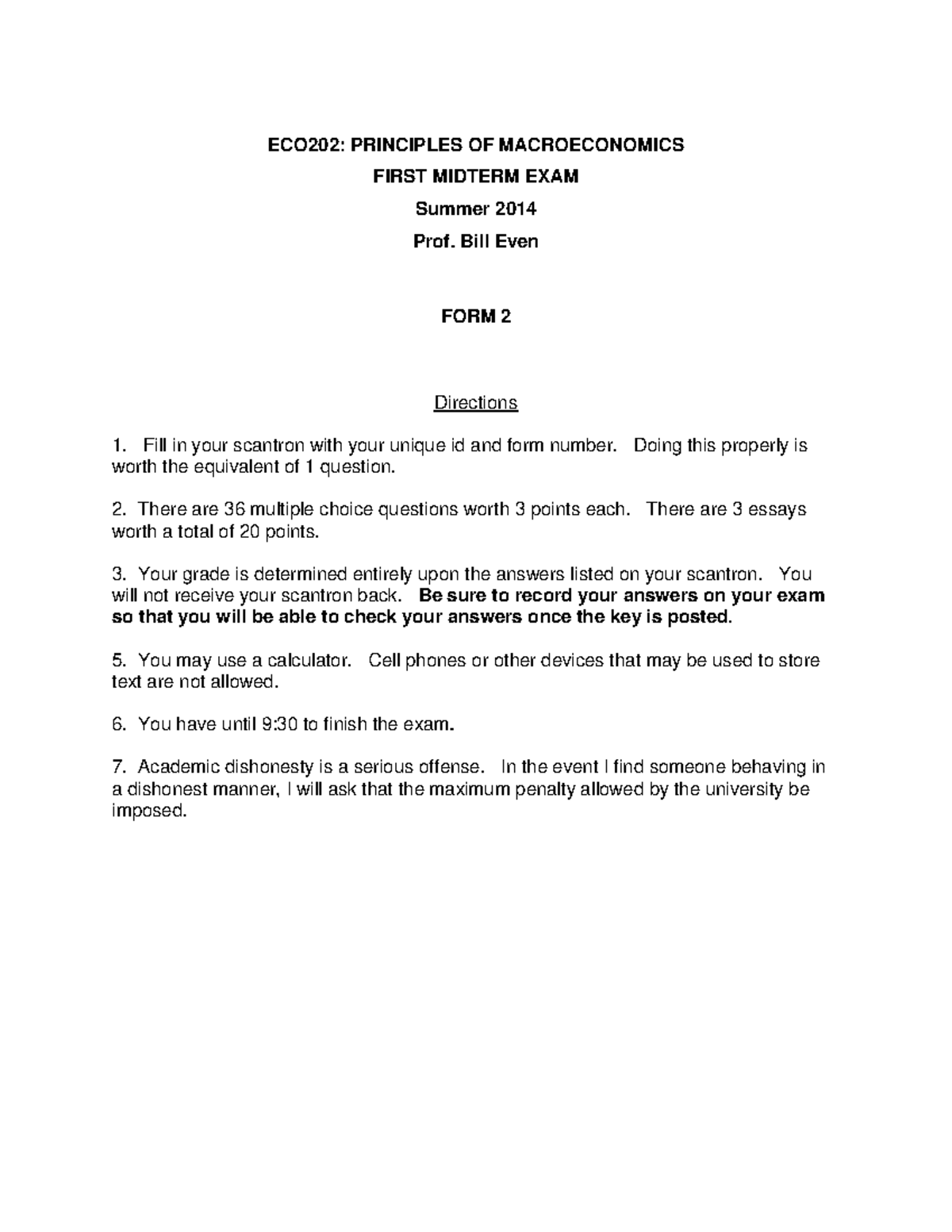 Exam 1 January 2018, answers - ECO202: PRINCIPLES OF MACROECONOMICS ...