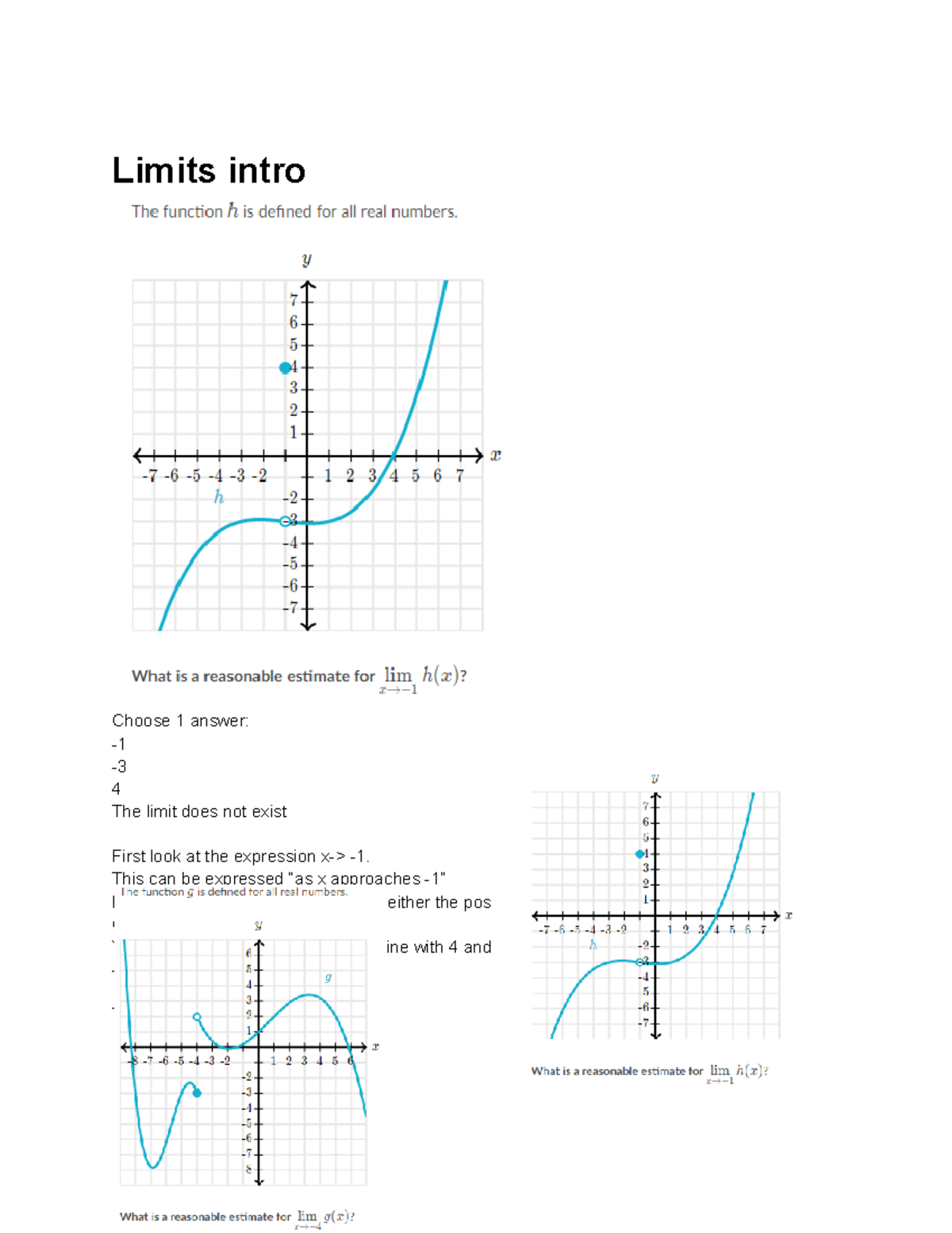 College Calc - Limits intro work - MATH 12002 - Limits intro Choose 1 ...