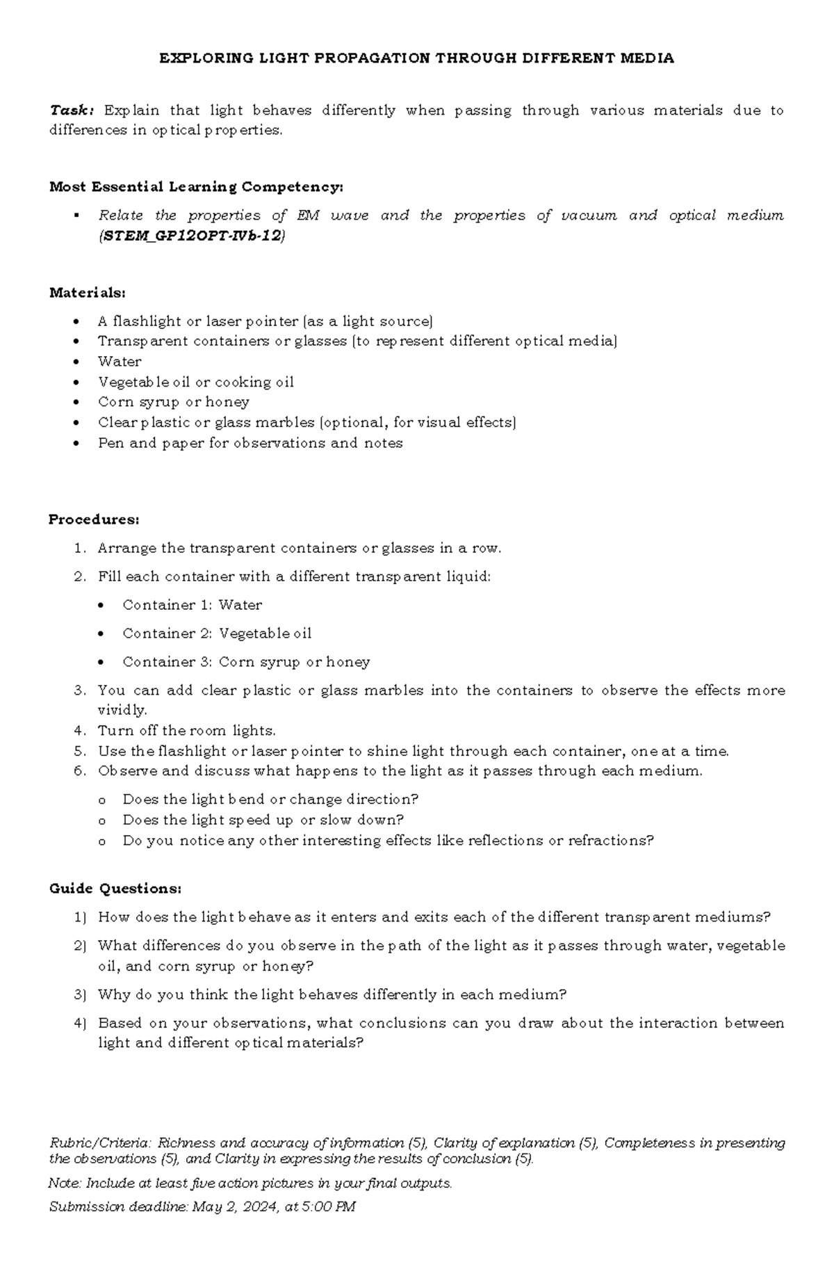 Exploring Light Propagation Through Different Media - EXPLORING LIGHT ...