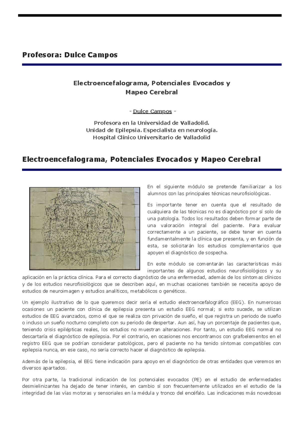 Electroencefalograma, Potenciales Evocados y Mapeo Cerebral - Profesora ...