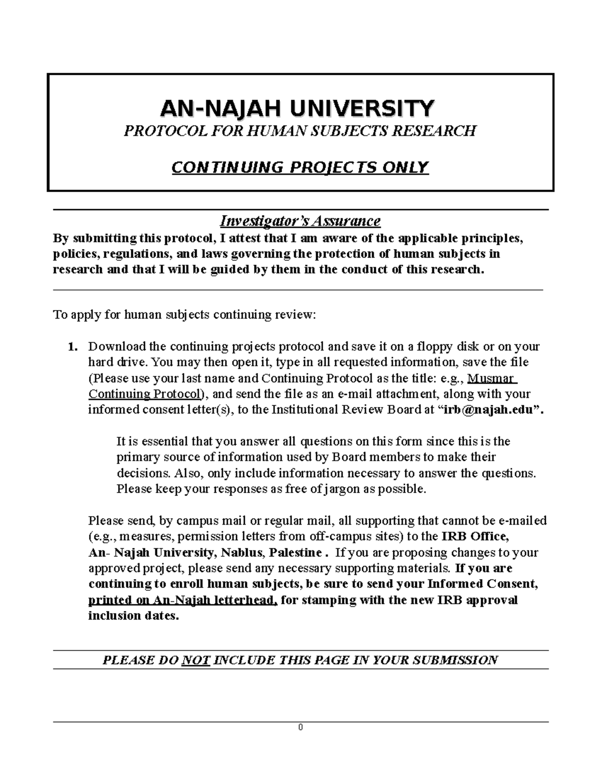 Irb continuing projects 1 - AN-NAJAH UNIVERSITYAN-NAJAH UNIVERSITY ...