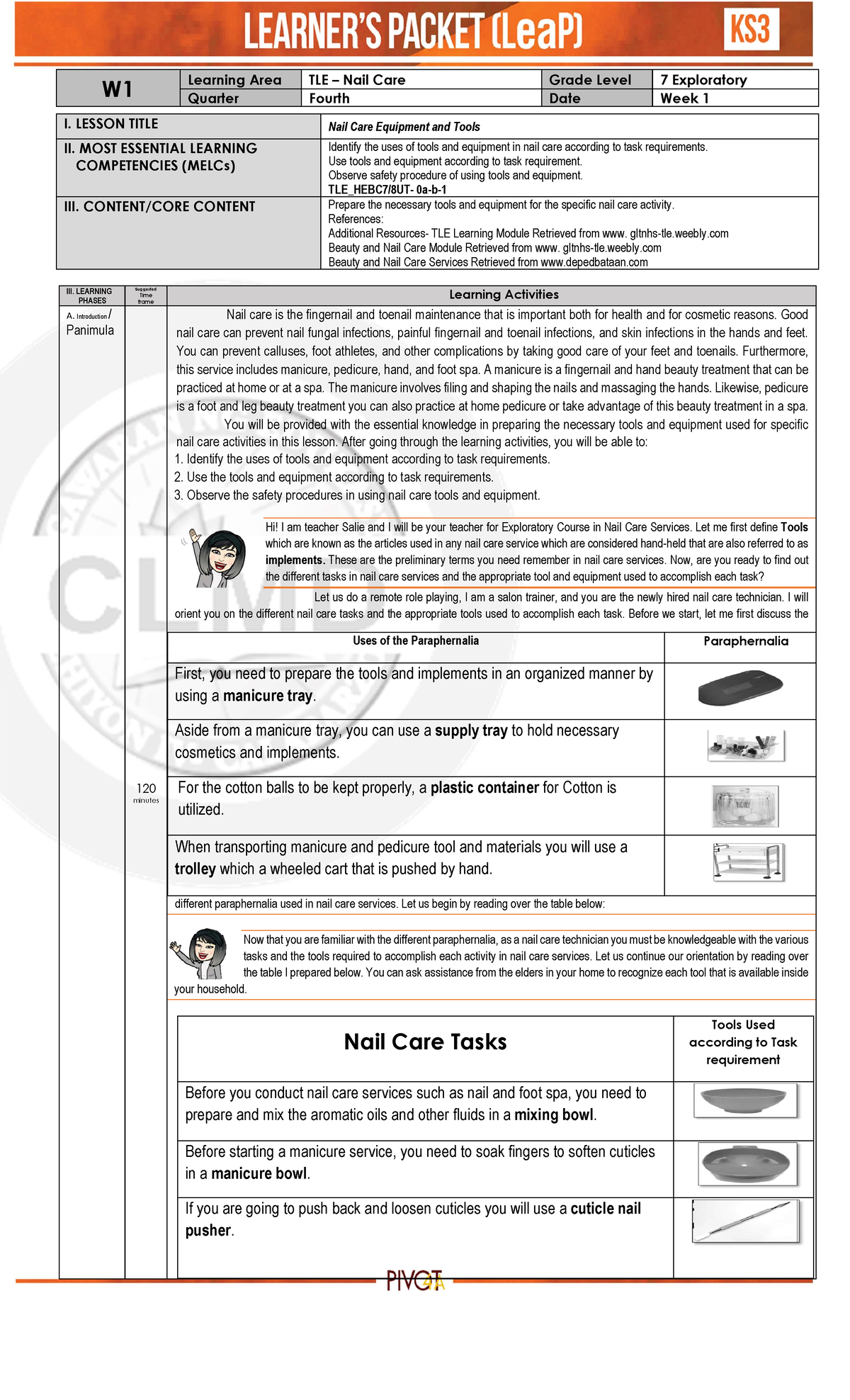 Quarter 4 - TLE-HE-Naill Care Grade 7-week1-4 - W Learning Area TLE ...