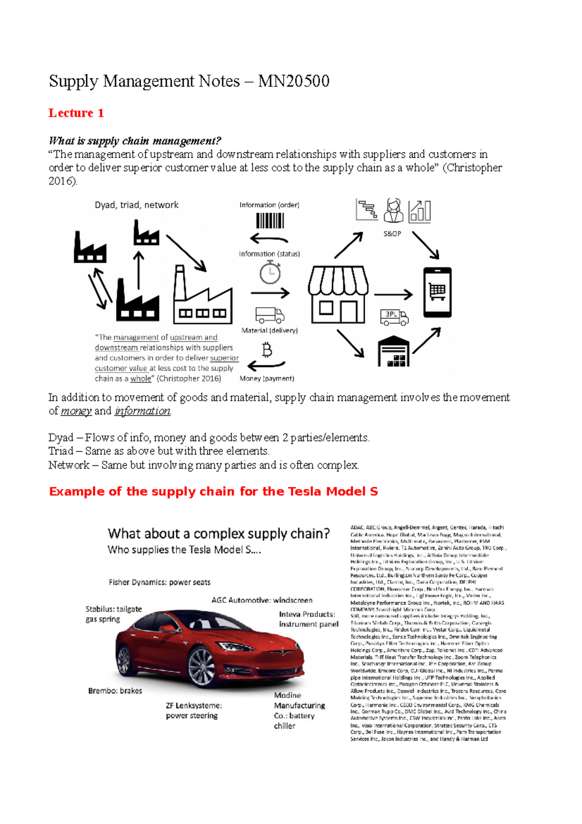 Supply Management Notes - In addition to movement of goods and material ...