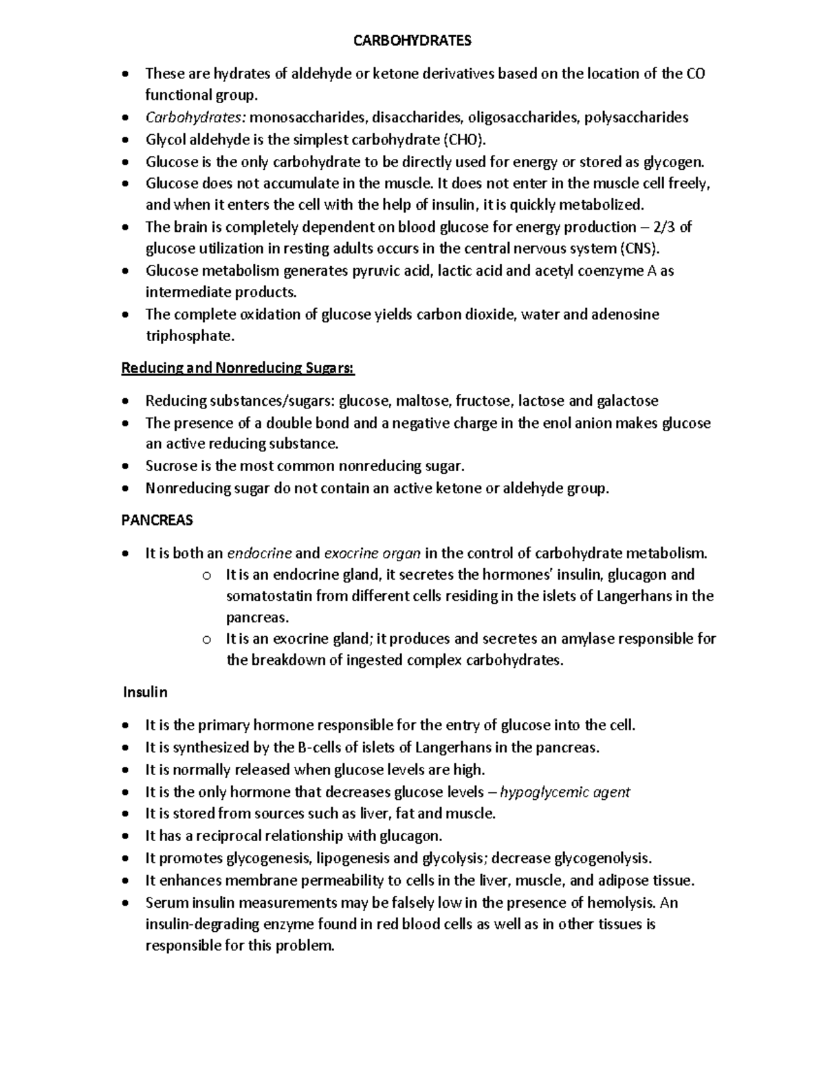Carbohydrates - Summary Clinical Chemistry - CARBOHYDRATES These are ...