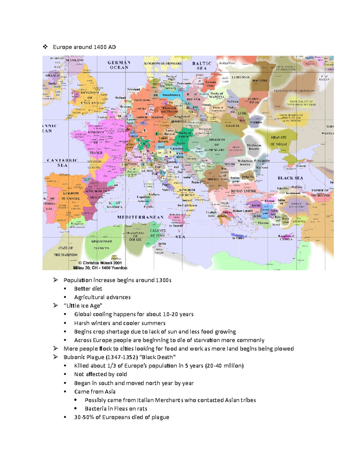 12-4-17 - lecture 2 - Europe around 1400 AD Population increase begins ...