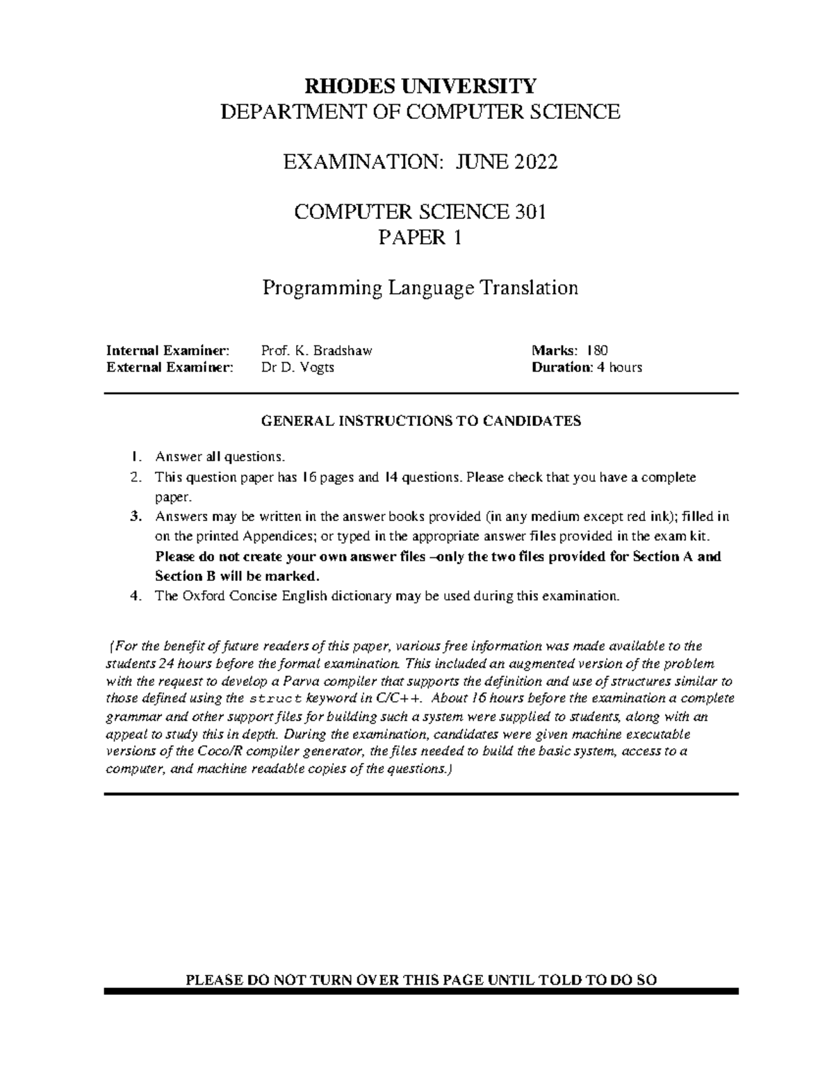 202206 CS301 Paper 1 PLT Jun 2022 - PLEASE DO NOT TURN OVER THIS PAGE ...