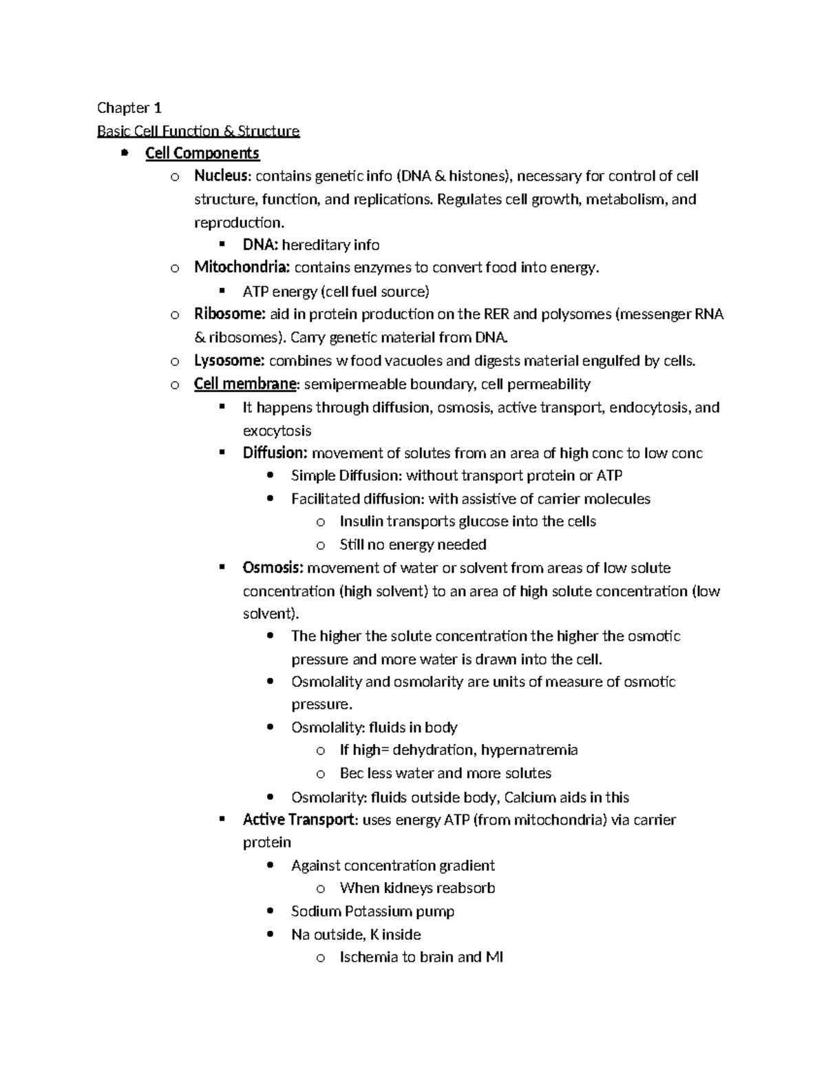 Chapter 1 - Outline - Chapter 1 Basic Cell Function & Structure Cell ...