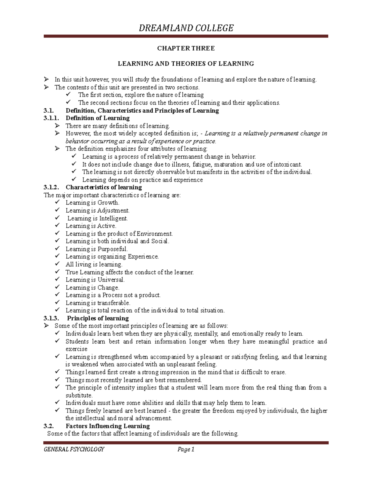 General Psychology Chapter Three fish - CHAPTER THREE LEARNING AND ...