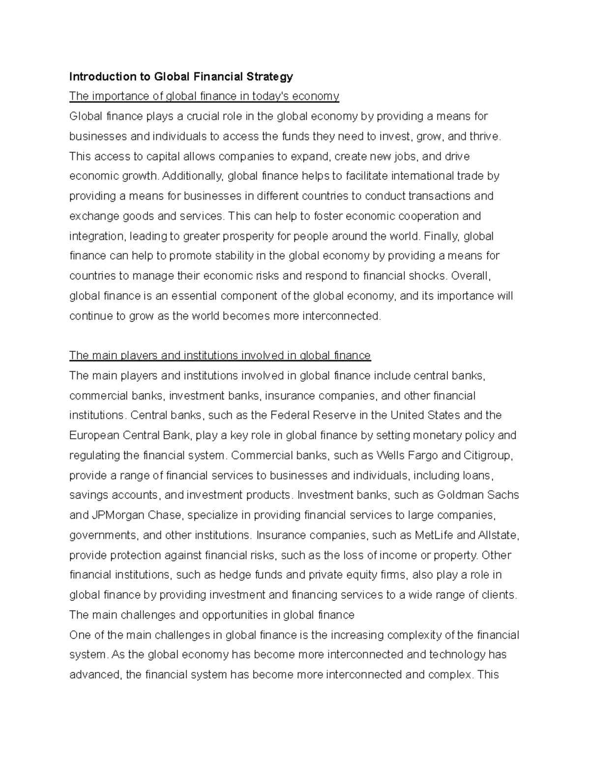 Global financial stat - Introduction to Global Financial Strategy The ...