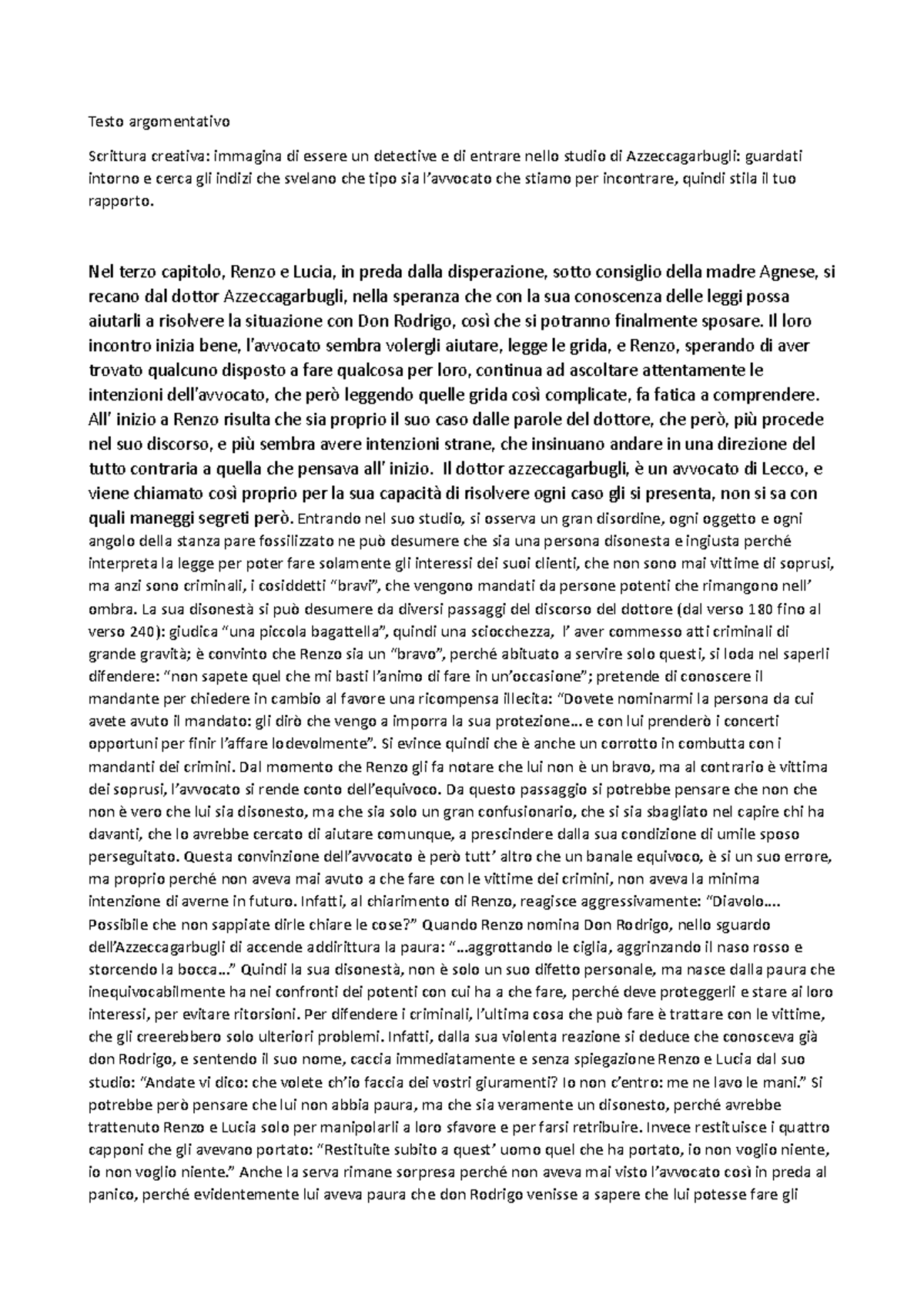 Azzeccagarbugli testo argomentativo - Testo argomentativo Scrittura ...