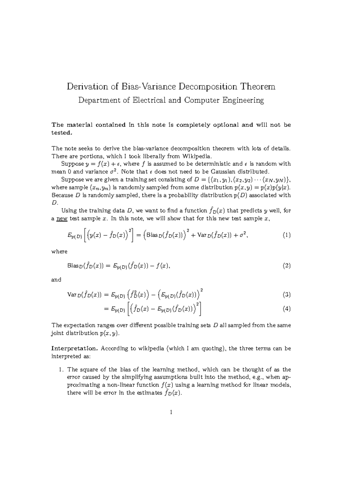 Optional-Proof Bias Variance - Derivation of Bias-Variance ...