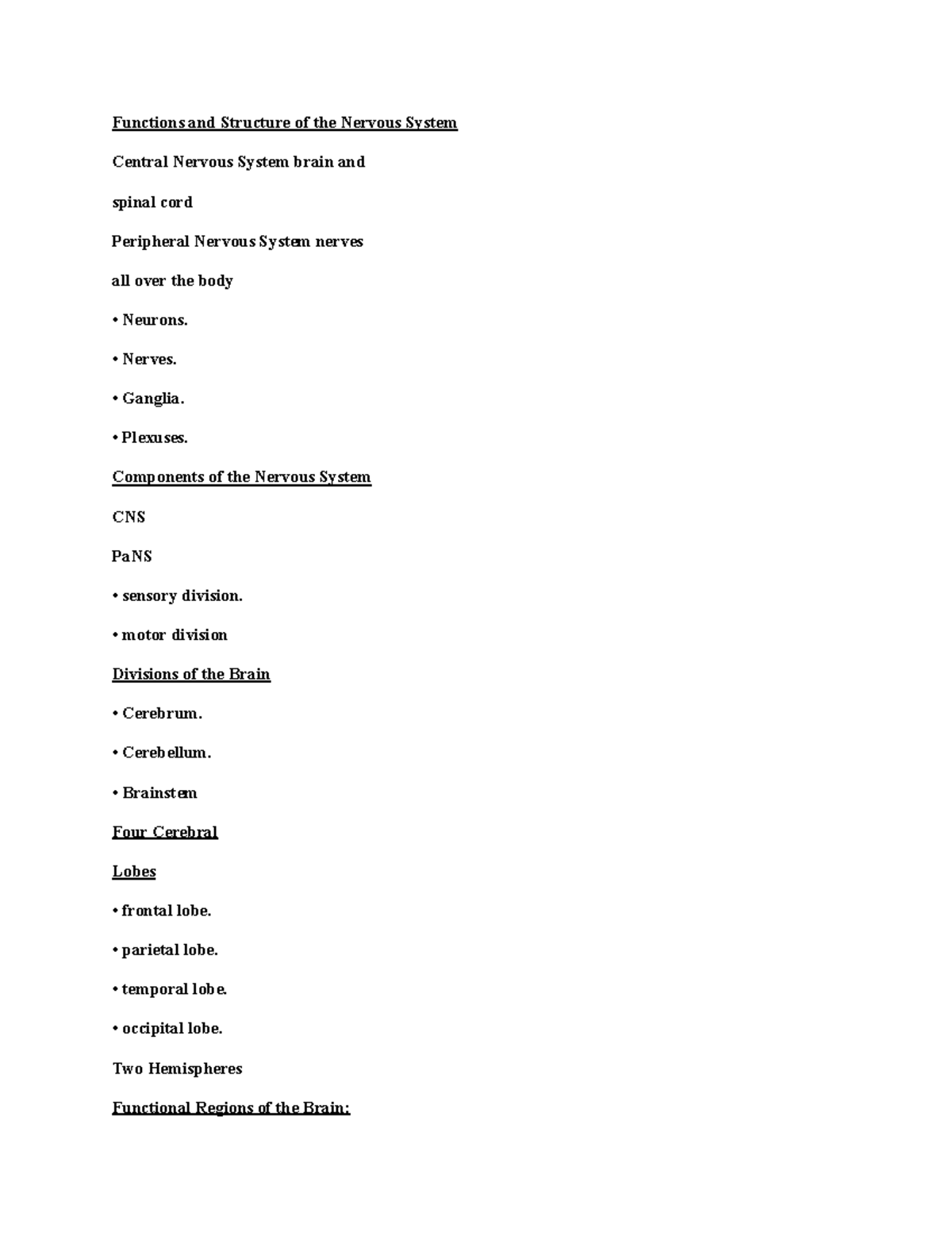 Med term 1 ( Nervouss System ) - Functions and Structure of the Nervous ...