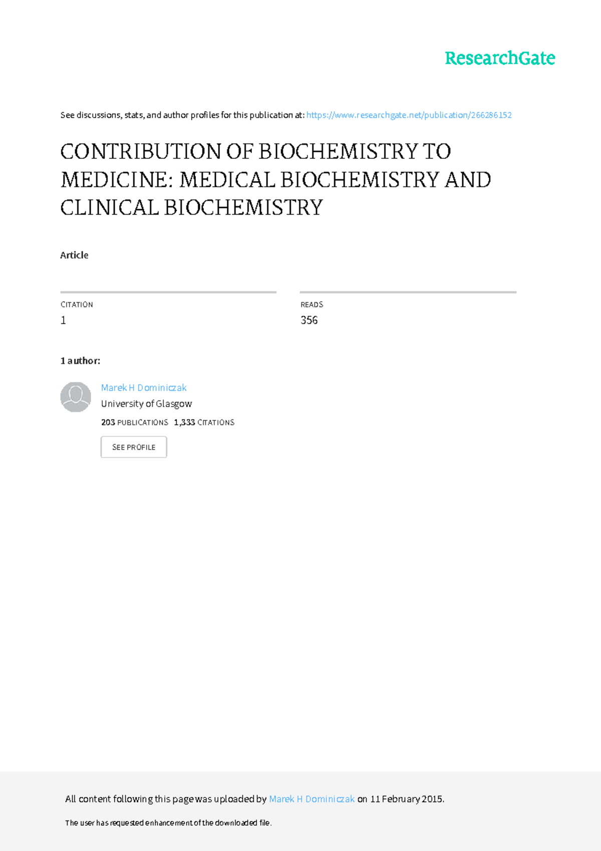 Contribution OF Biochemistry TO Medicine - See discussions, stats, and author profiles for this ...