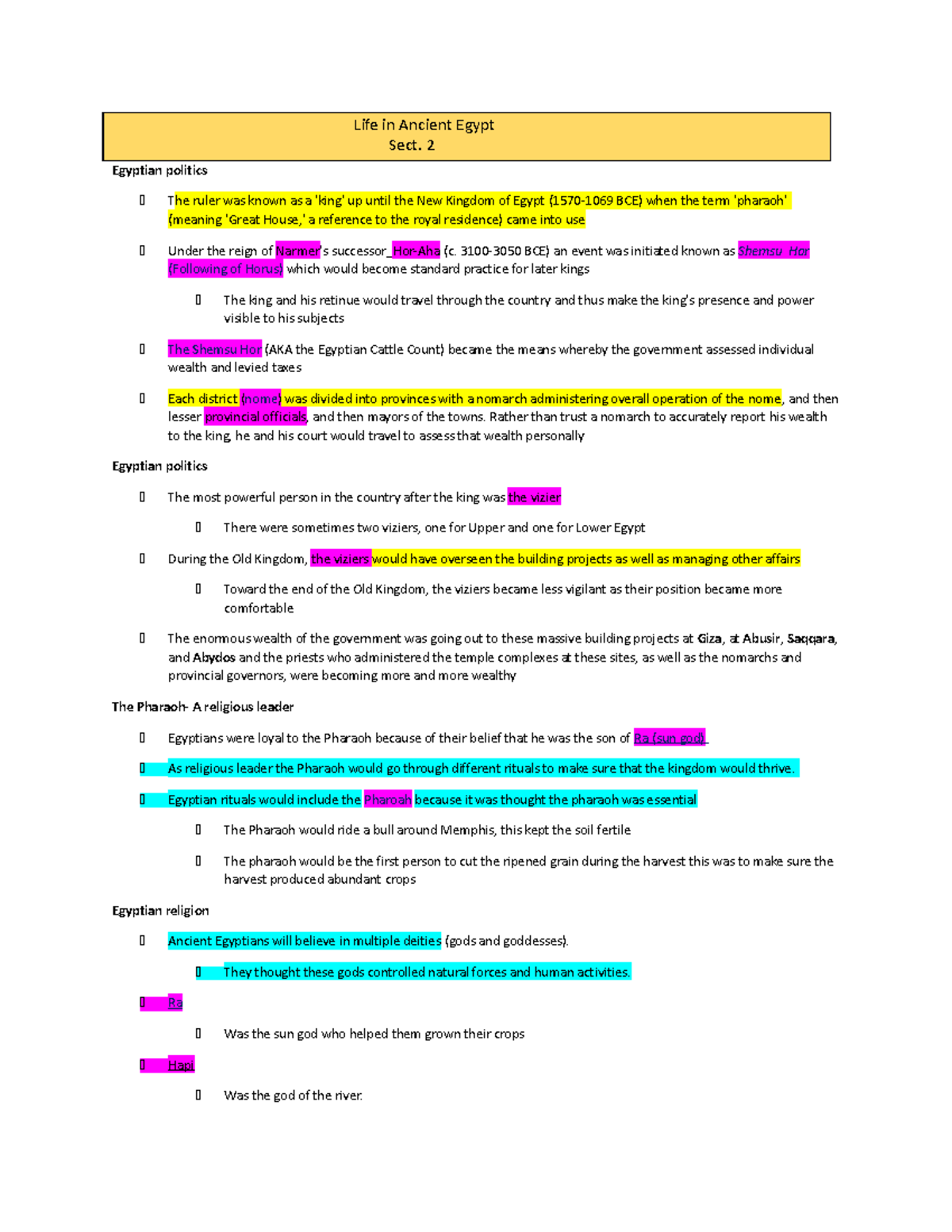 Life in Ancient Egypt- section 2 - Life in Ancient Egypt Sect. 2 ...