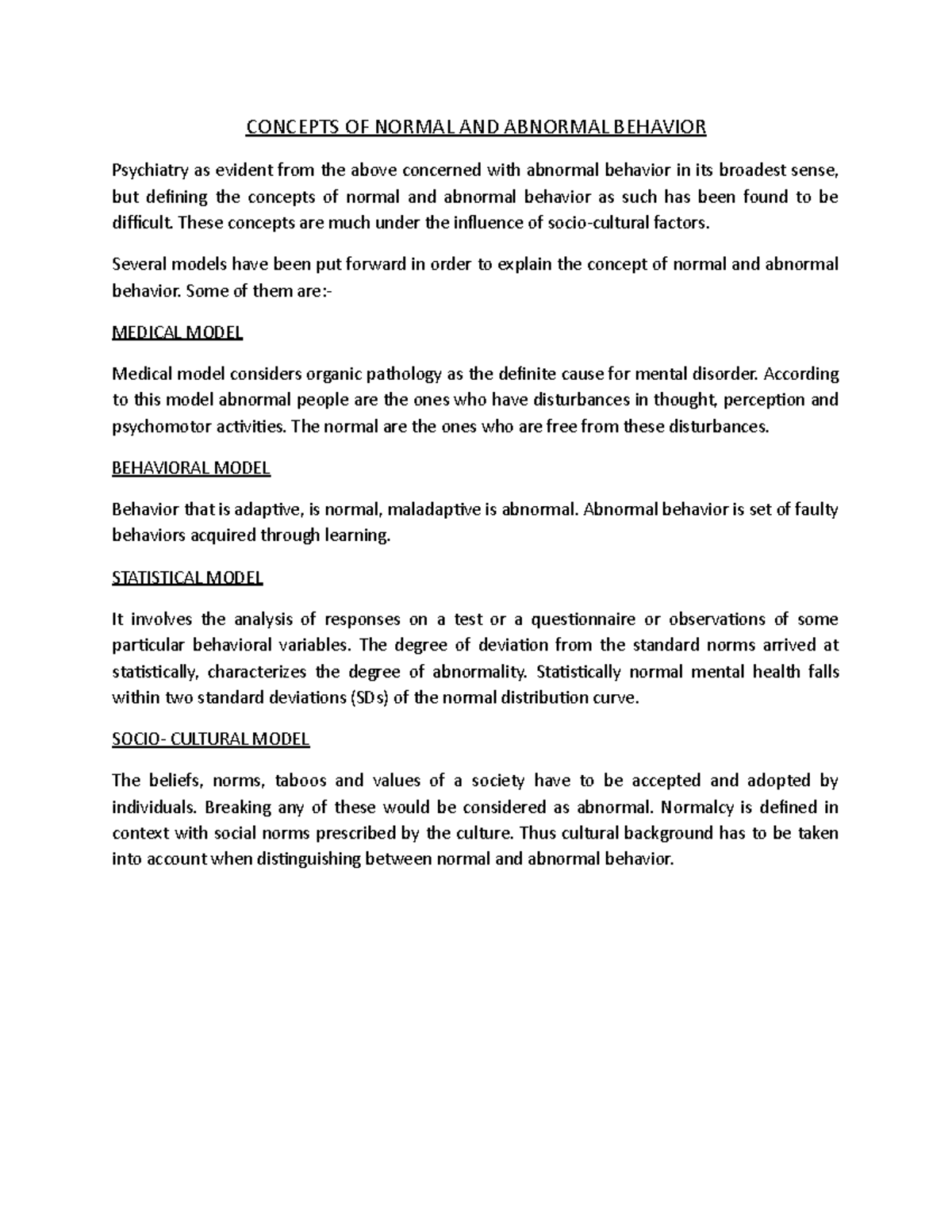 Concepts OF Normal AND Abnormal Behaviour - CONCEPTS OF NORMAL AND ABNORMAL BEHAVIOR Psychiatry ...