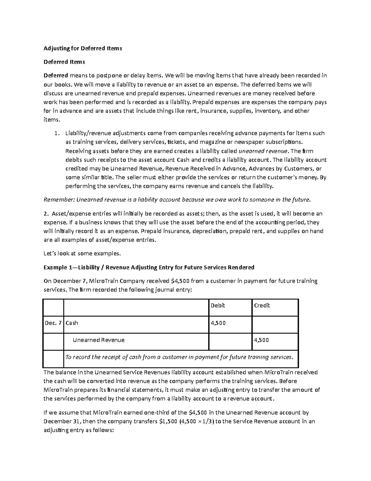 Adjusting for Deferred Items - Adjusting for Deferred Items Deferred ...