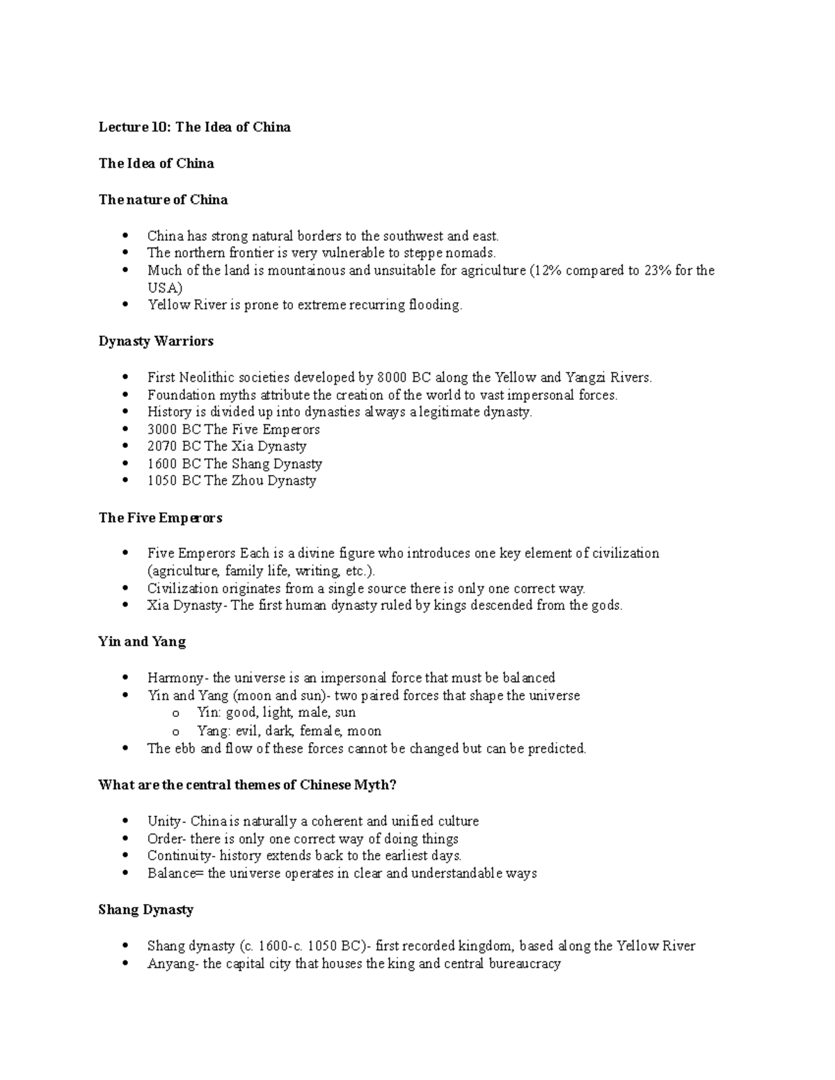 HIST 1101 Lecture 10 - Lecture 10: The Idea of China The Idea of China ...