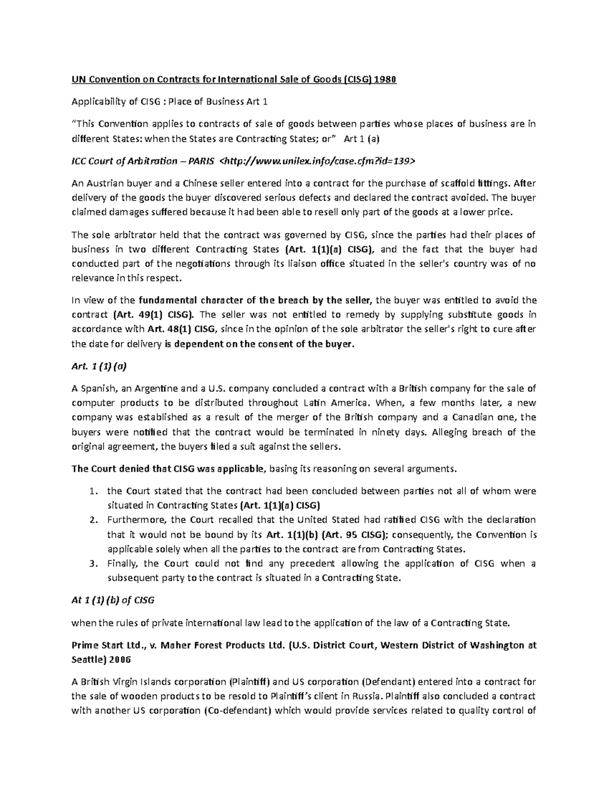 UN CSIG Lecture - UN Convention on Contracts for International Sale of ...