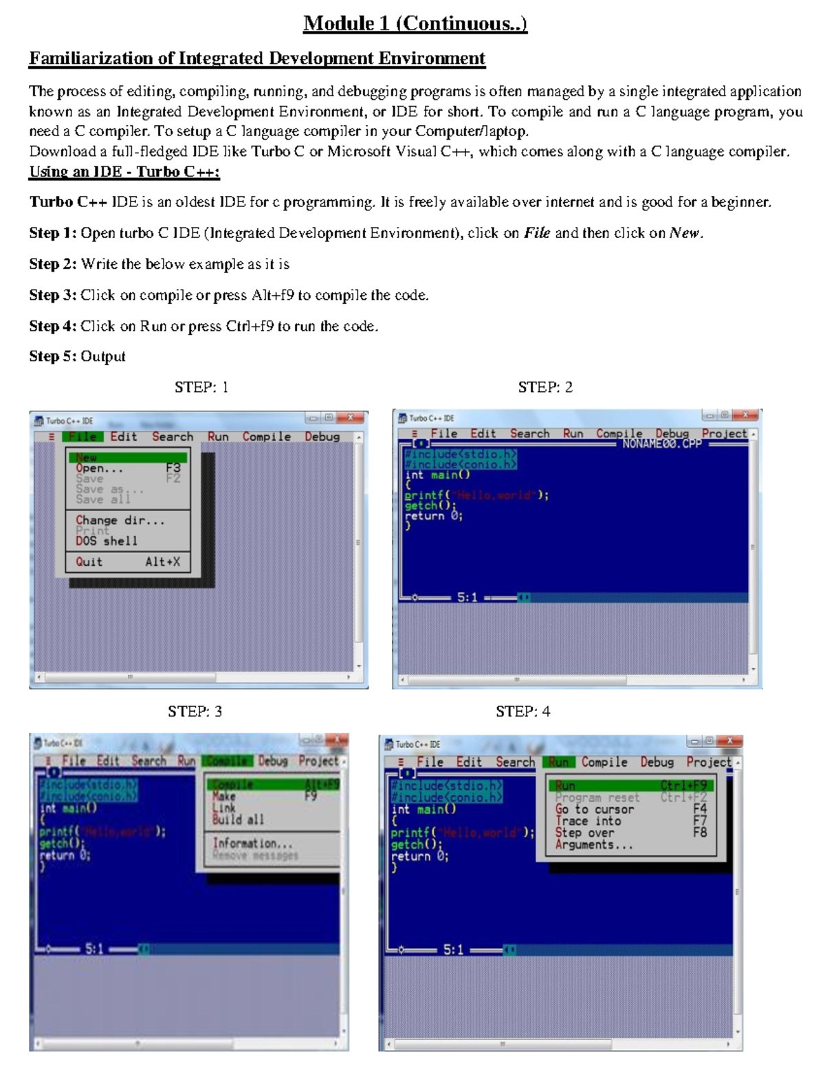 Module 1 - Module 1 (Continuous..) Familiarization of Integrated ...