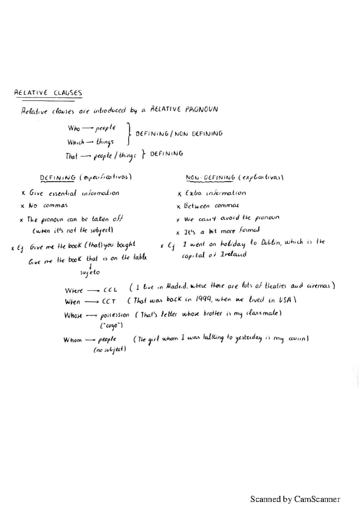 Relative Clauses - Inglés 2º bach - Scanned by CamScanner Scanned by ...