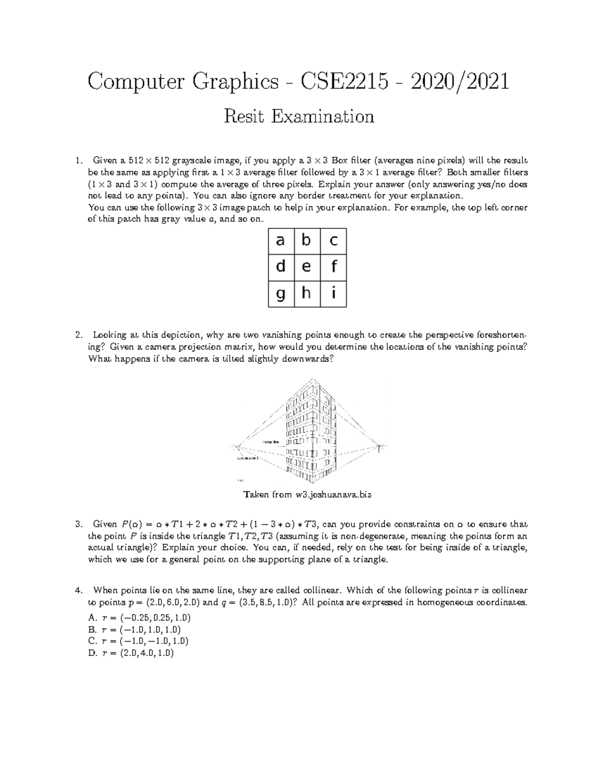 Practice exam 4 no answers - Computer Graphics - CSE2215 - 2020/ Resit ...