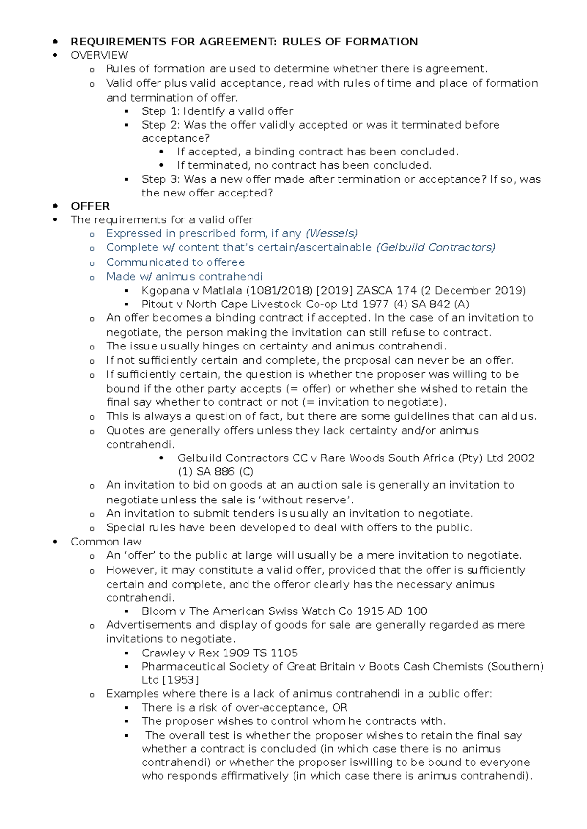 Agreement Requirements Notes - REQUIREMENTS FOR AGREEMENT: RULES OF ...