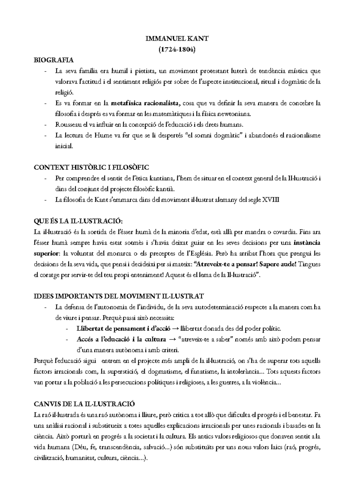 Immanuel KANT - IMMANUEL KANT (1724-1804) BIOGRAFIA La seva família era ...