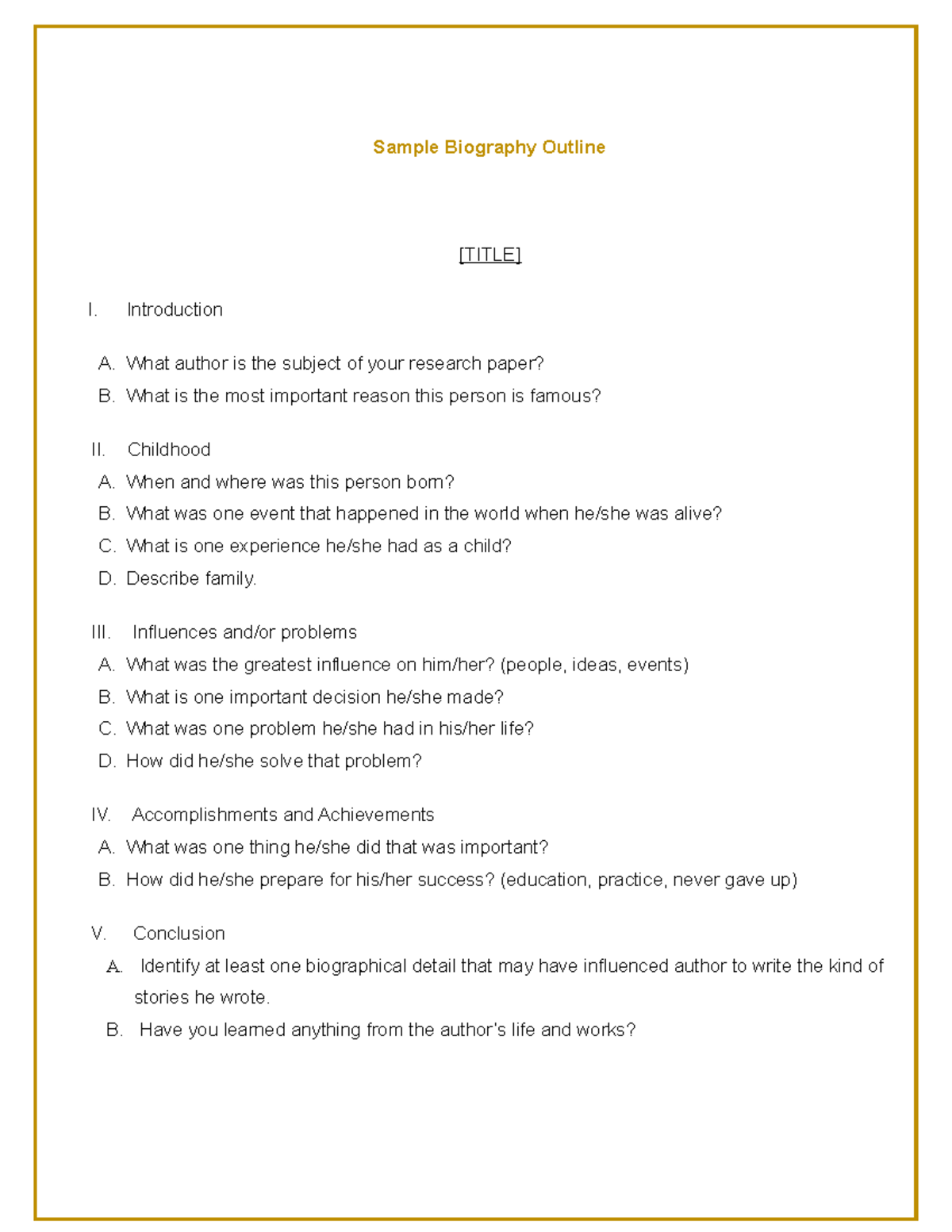 Biography Outline Template for Word - Sample Biography Outline [TITLE ...