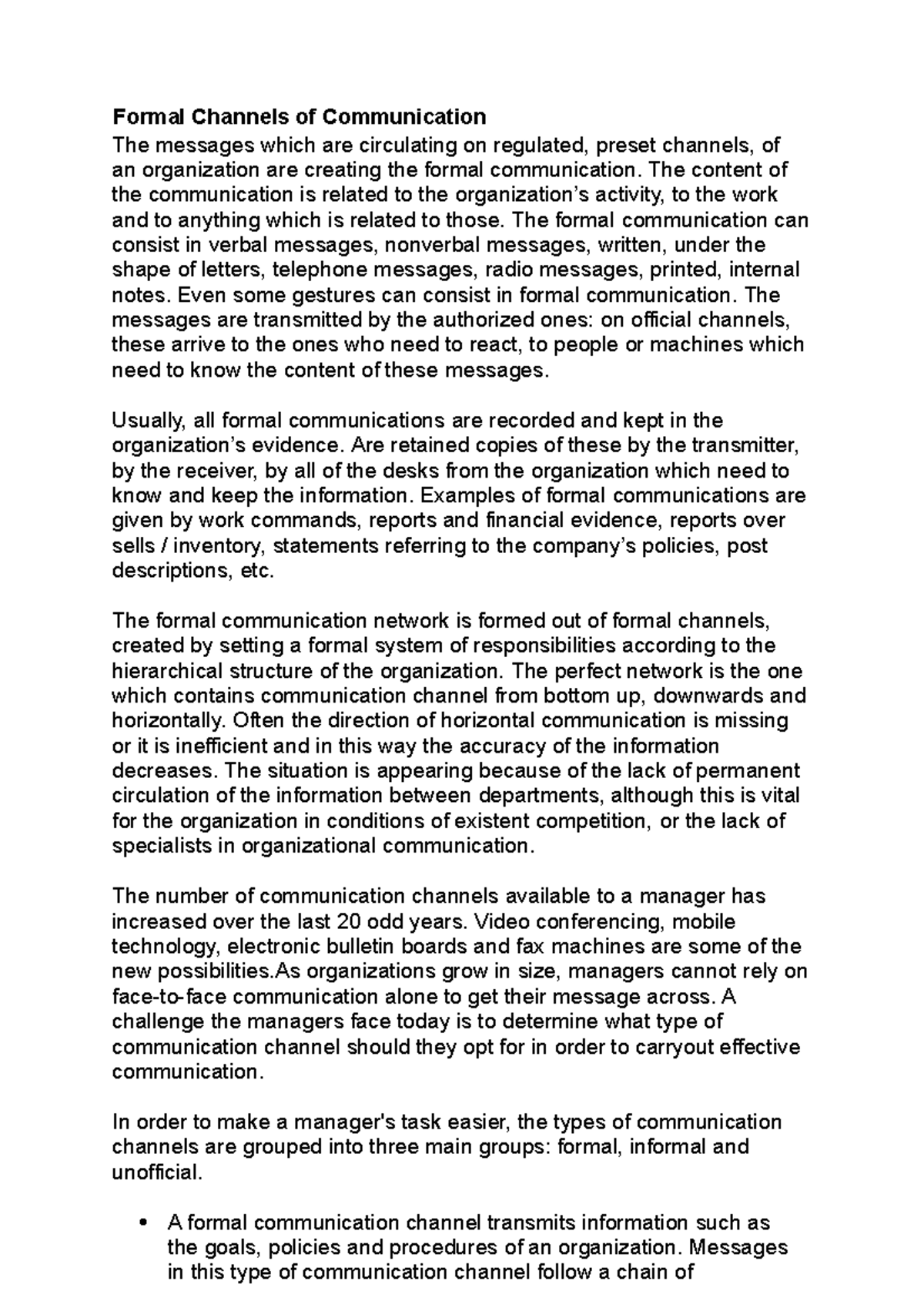 Formal Channels of Communication - Business Communication - CCS ...