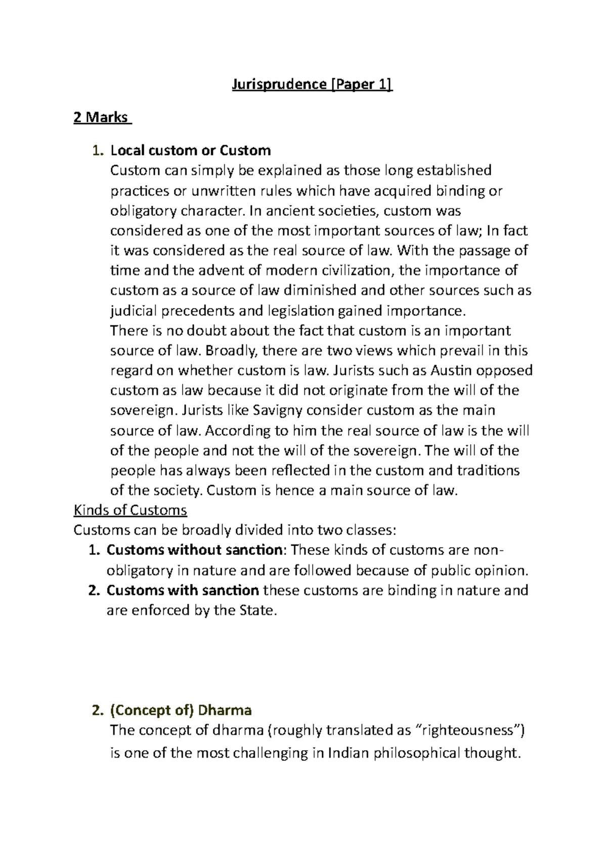 [301] Jurisprudence ^ - Hello - Jurisprudence [Paper 1] 2 Marks Local ...