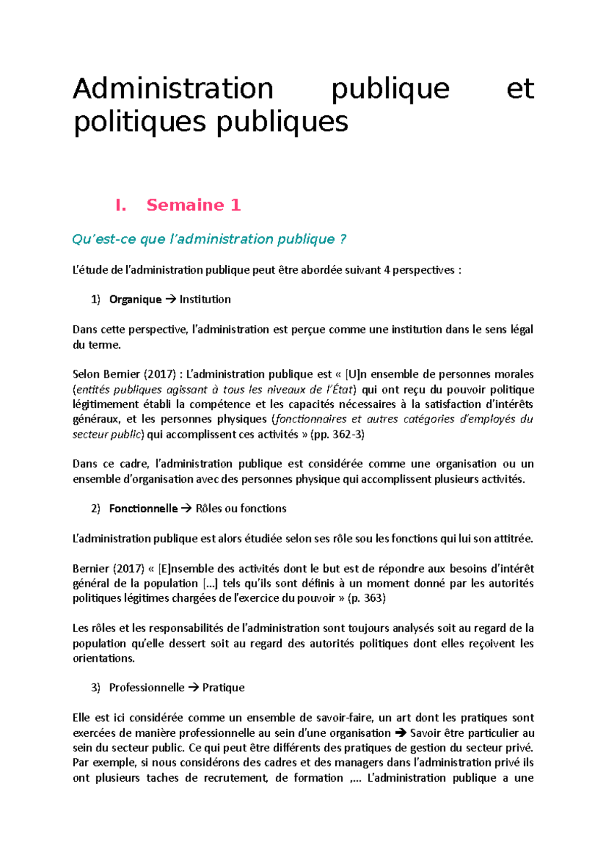 Cours - Administration publique et politiques publiques I. Semaine 1 Qu ...