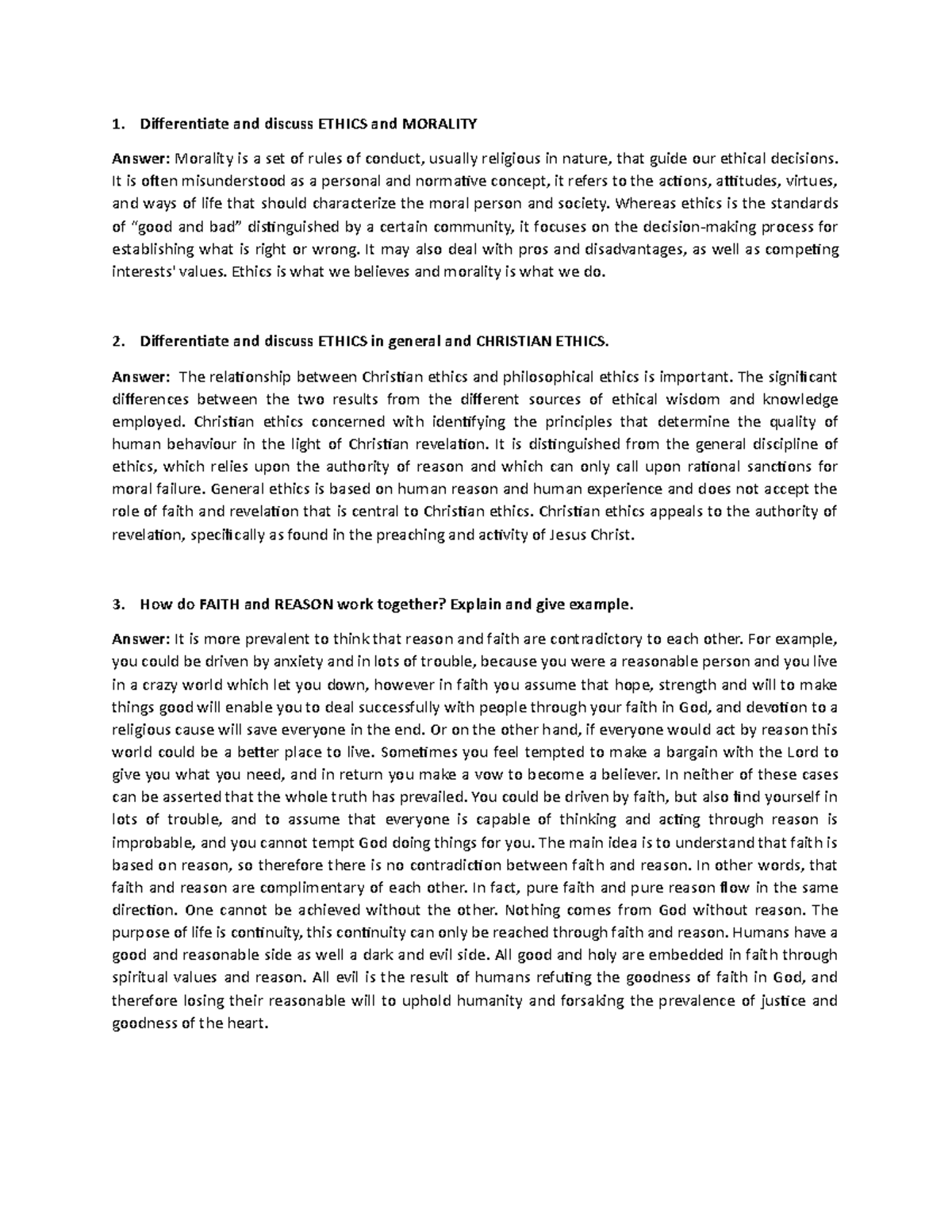 Midterm Ethics - Differentiate and discuss ETHICS and MORALITY Answer ...