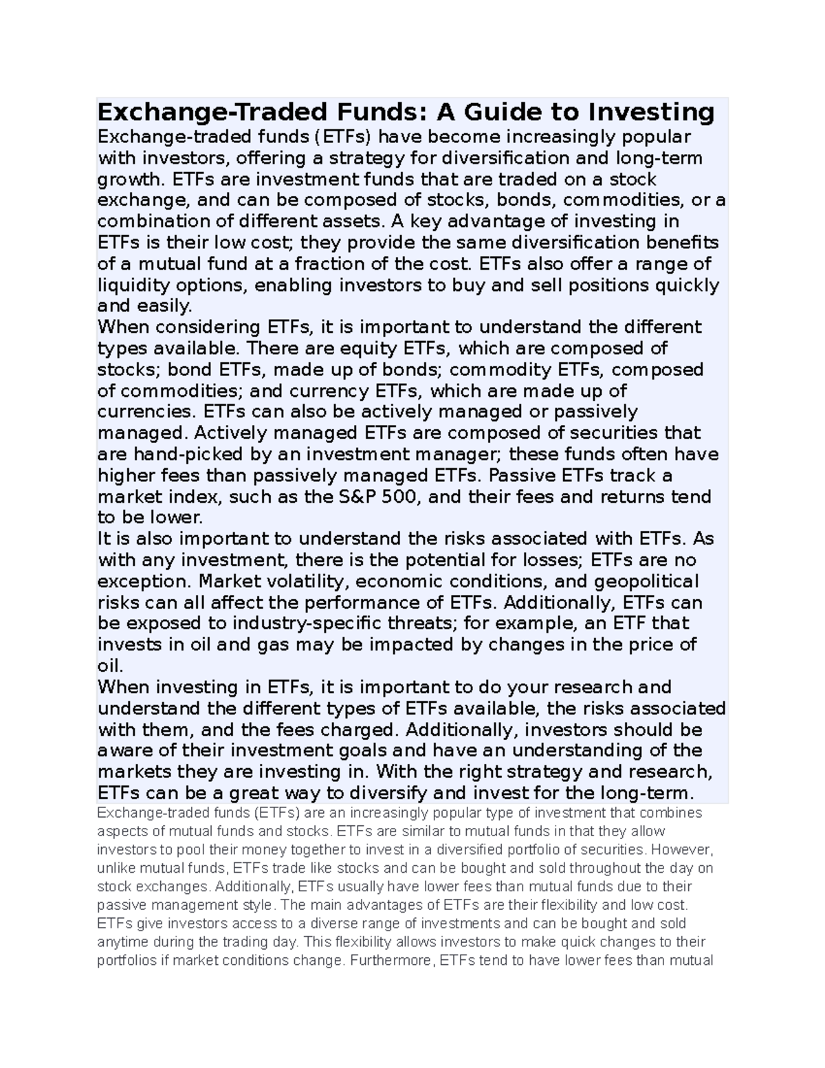 Ep 11 - INFORMATIVE - Exchange-Traded Funds: A Guide to Investing Exchange-traded funds (ETFs ...