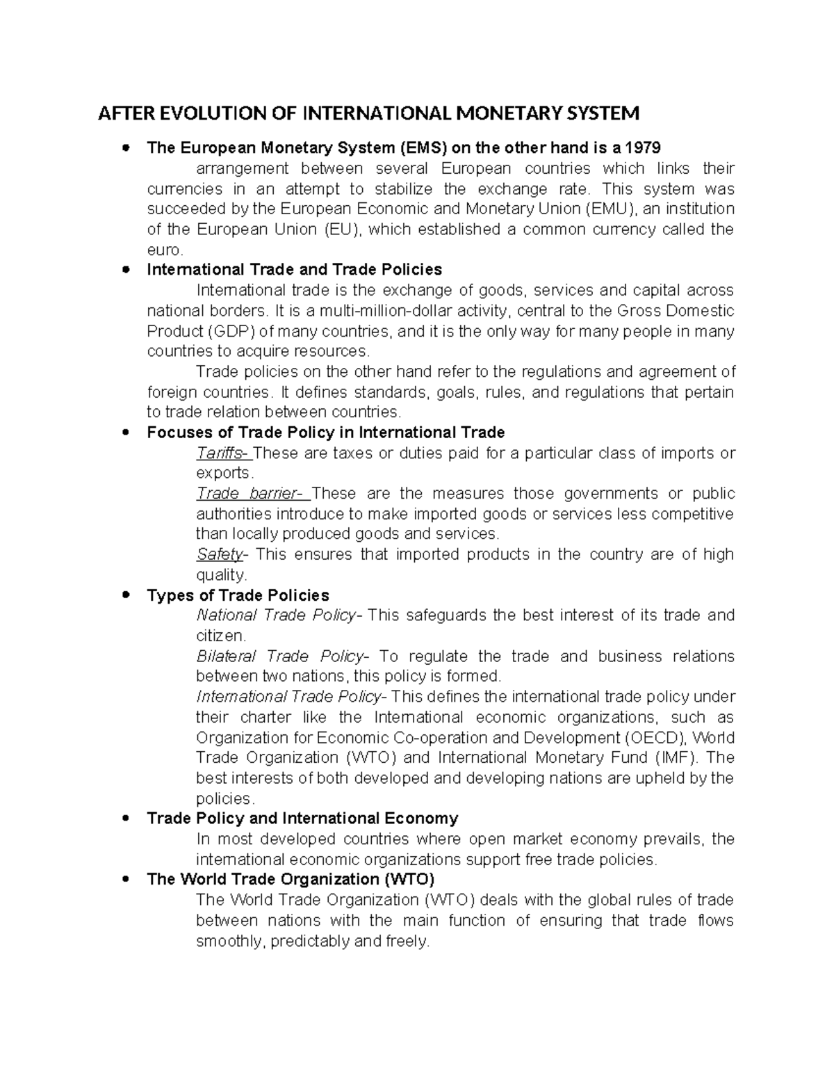 After Evolution OF International Monetary System - AFTER EVOLUTION OF ...
