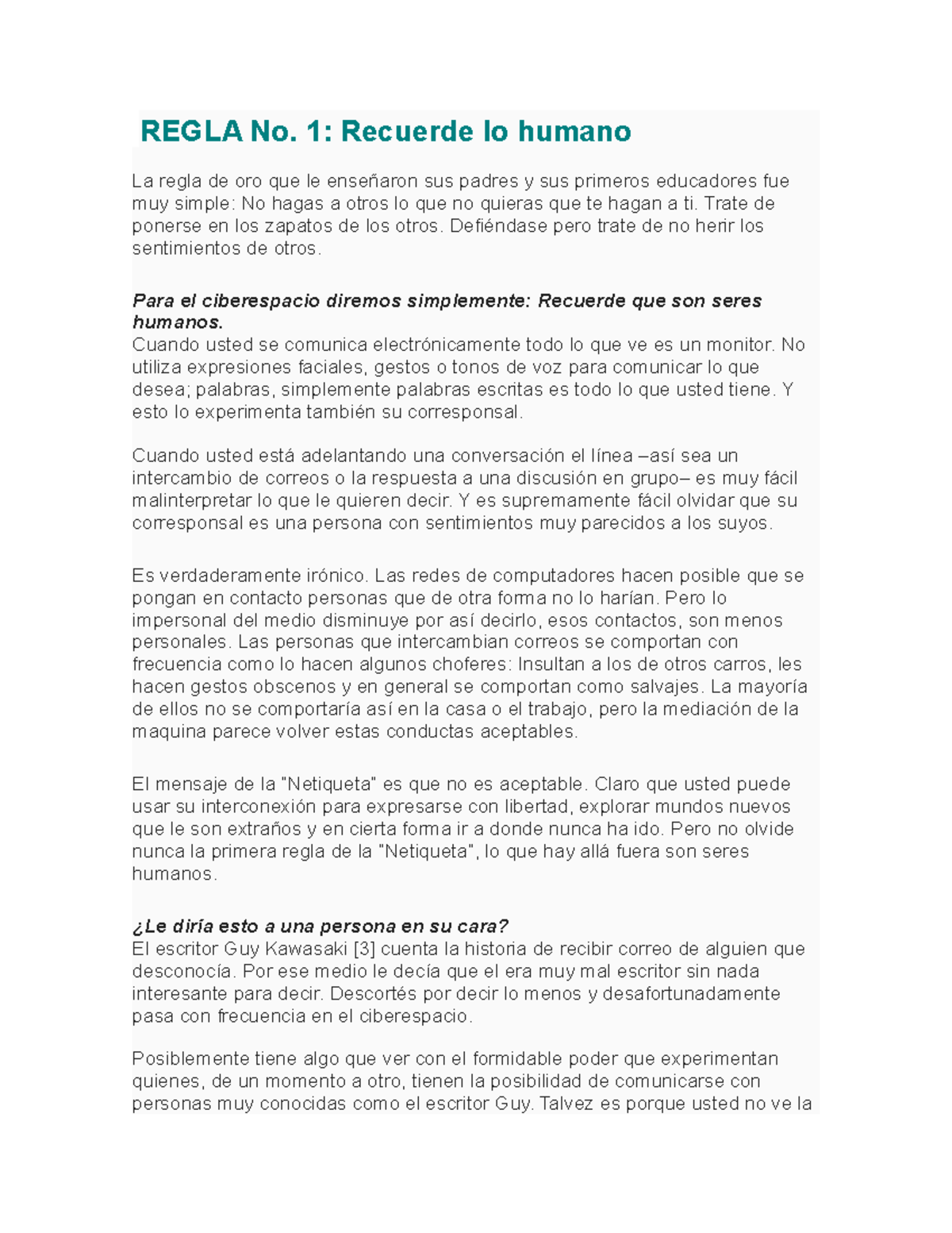 Reglas basicas netiqueta - REGLA No. 1: Recuerde lo humano La regla de ...