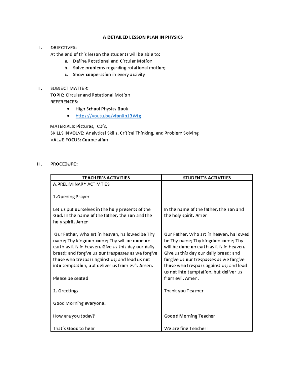 A Detailed Lesson PLAN IN Physics - A DETAILED LESSON PLAN IN PHYSICS I ...